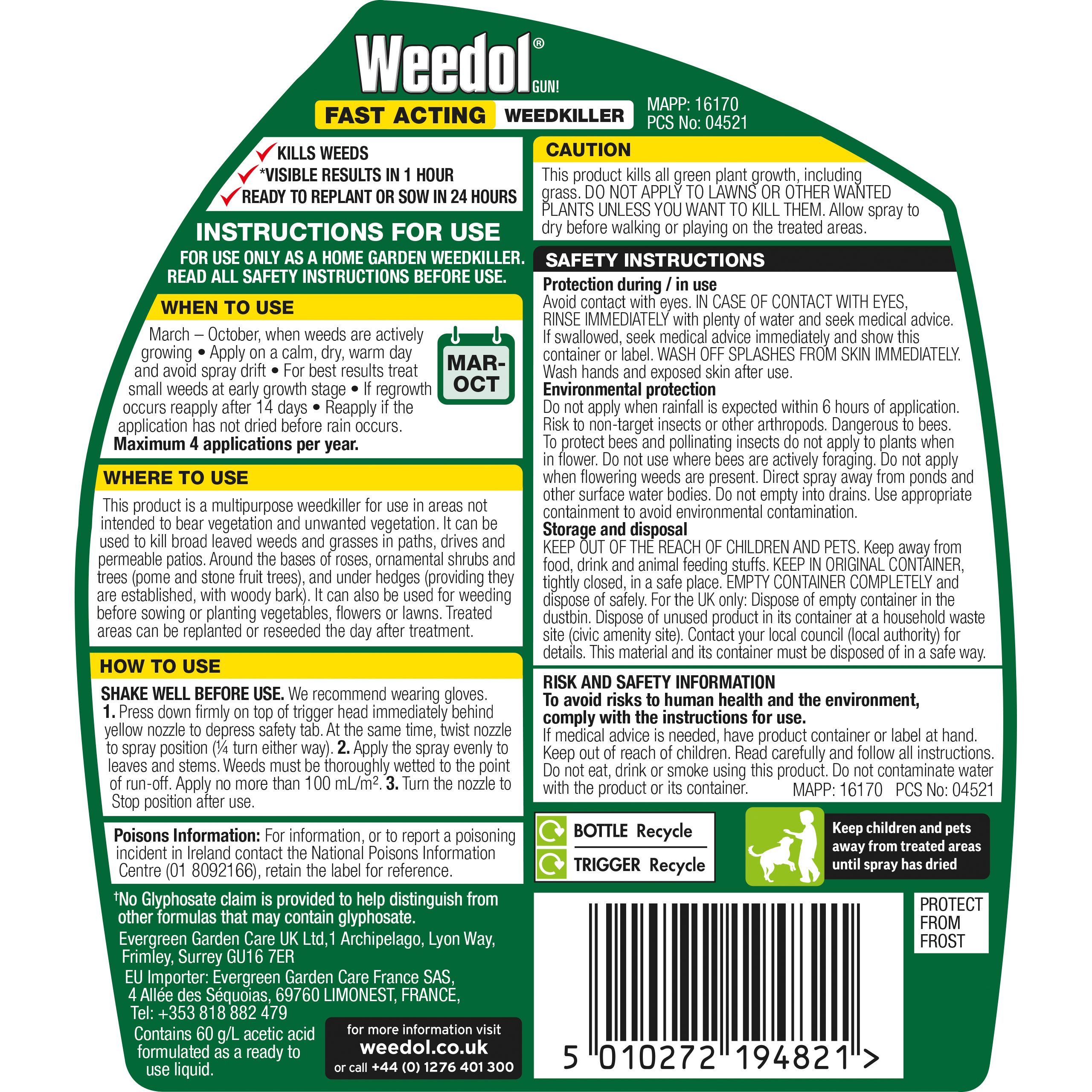 Weedol Fast acting Weed killer 1L Liquid