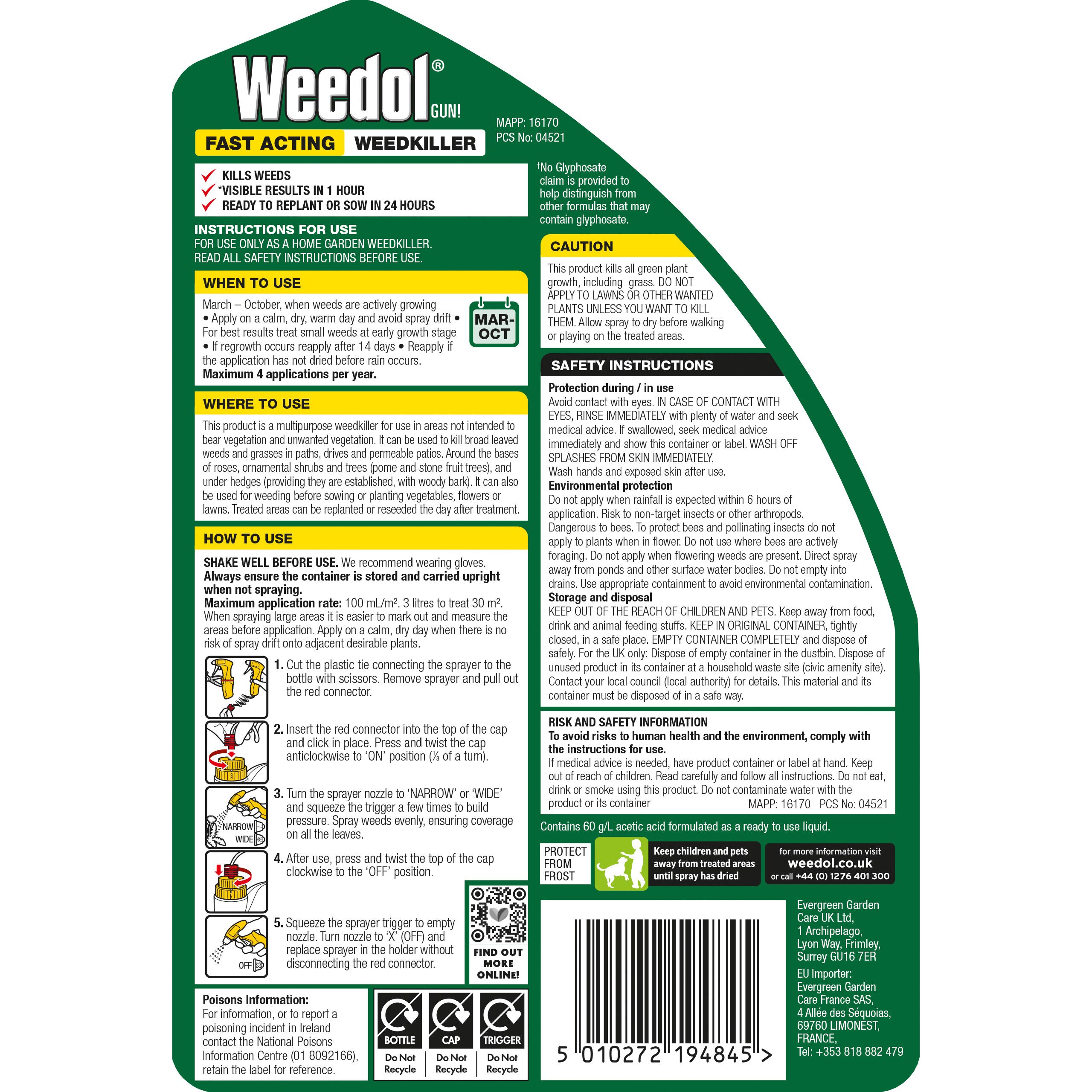 Weedol Fast acting Weed killer 3L Liquid