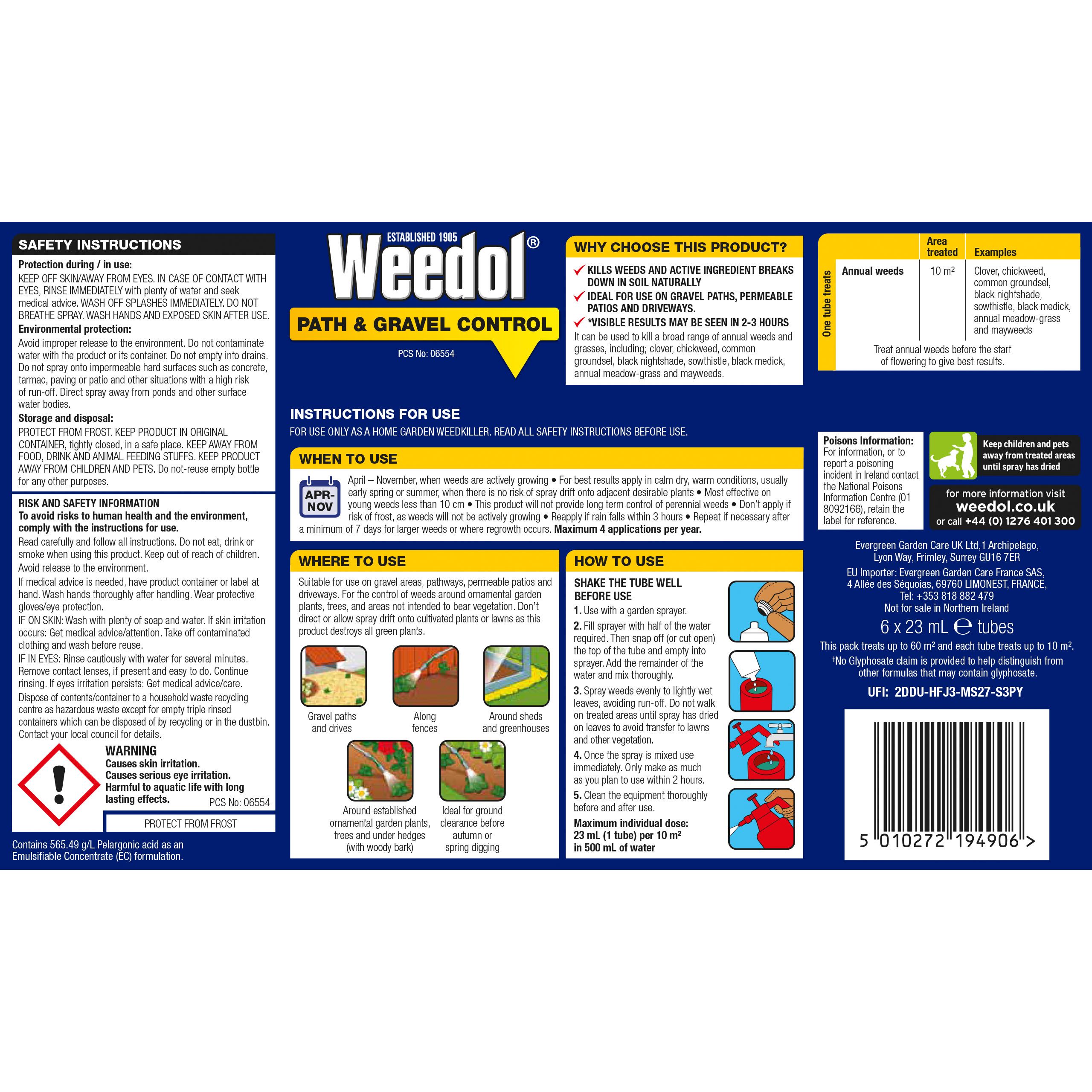 Weedol Path & Gravel Control Concentrated Weed killer 0.23L, Pack of 6