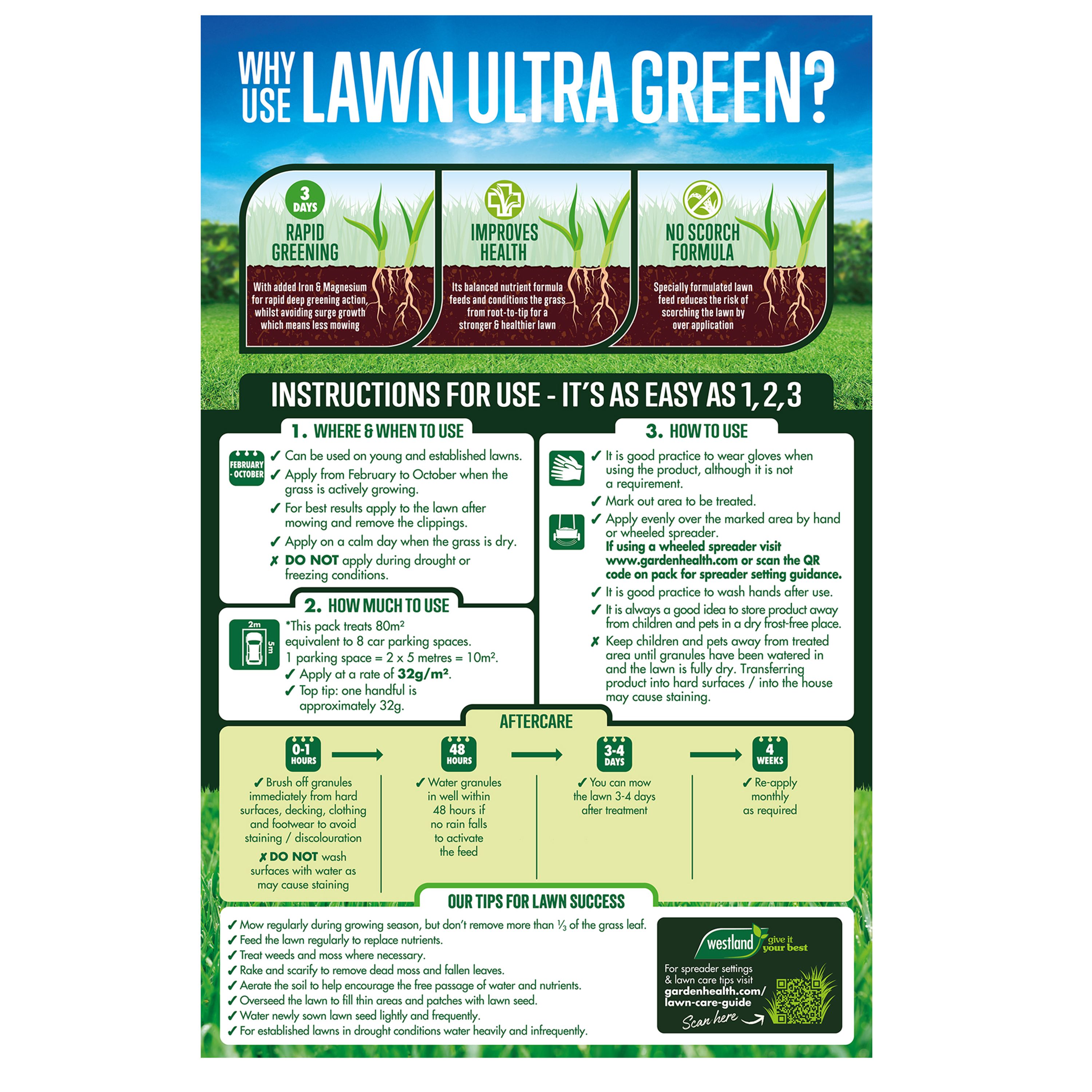 WESTLAND LAWN CARE LAWN FEED GRANULES COMPOUND FERTILISER 80M² 2.56KG