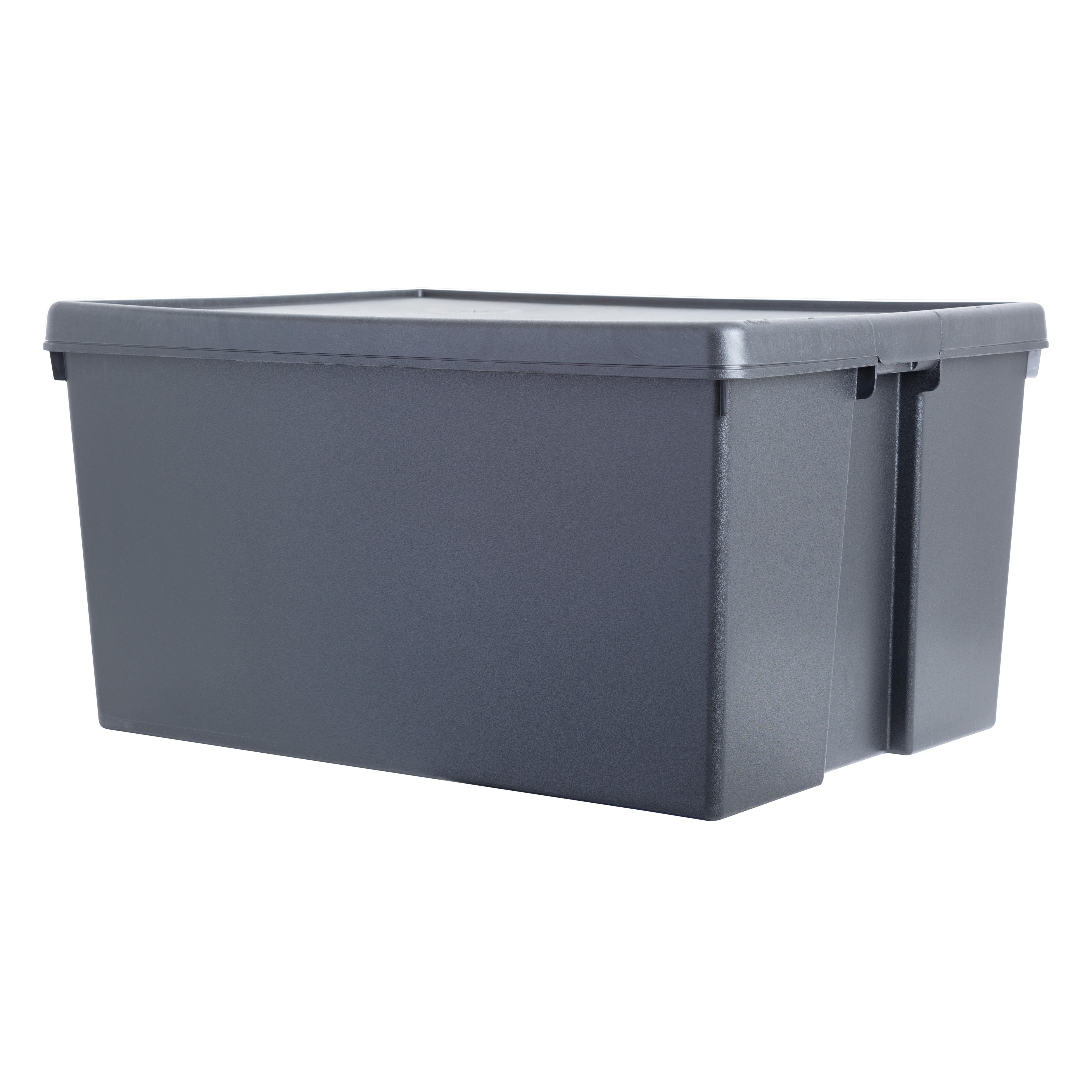 Wham Bam Heavy duty Black 150L Large Plastic Stackable Storage box with Lid