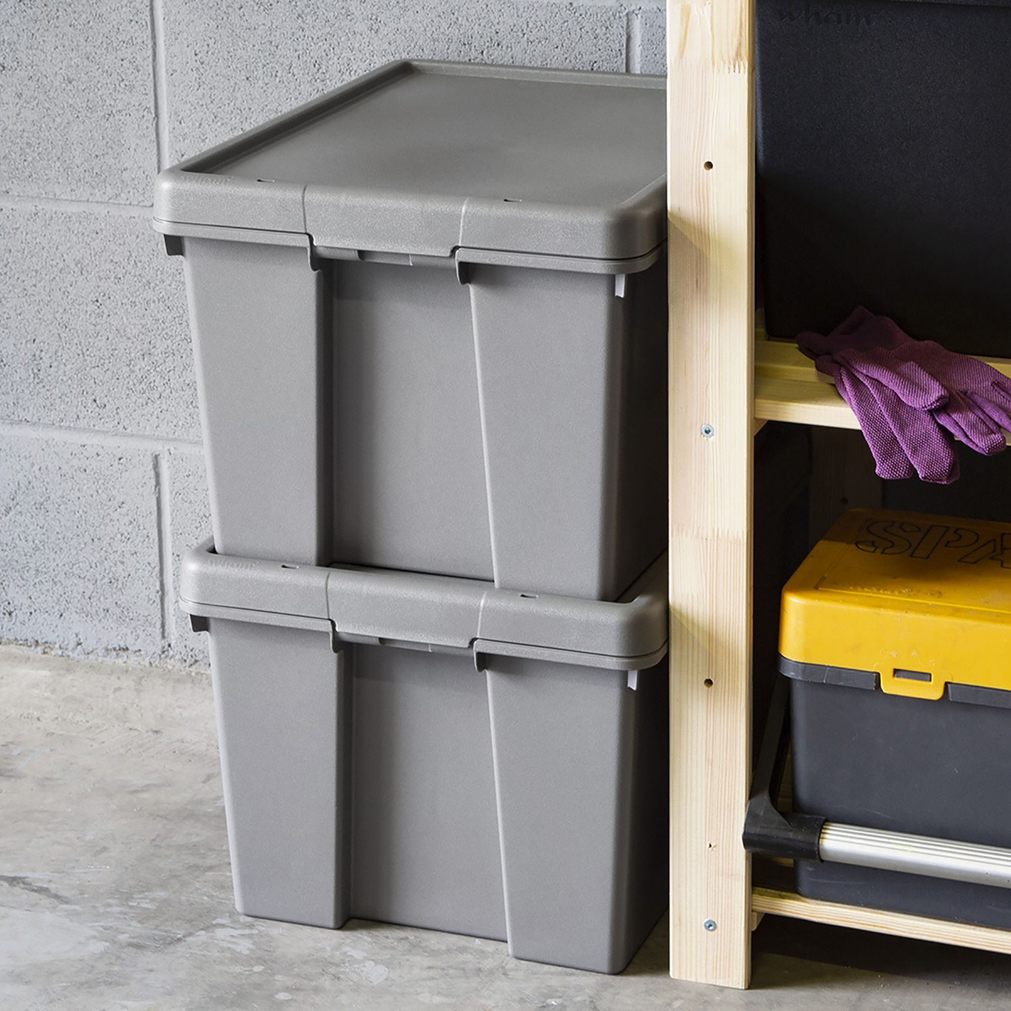 Wham Bam upcycled Heavy duty Cement grey 45L Stackable Storage box with Lid