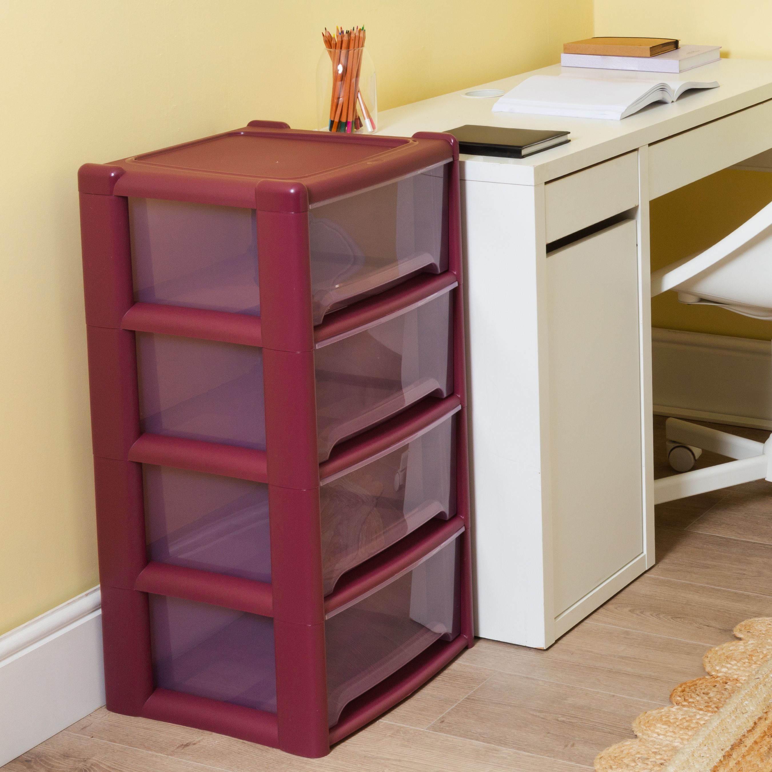 Wham Maroon 80L Plastic 4 Drawer unit (H) 79.5cm x (W) 38.5cm
