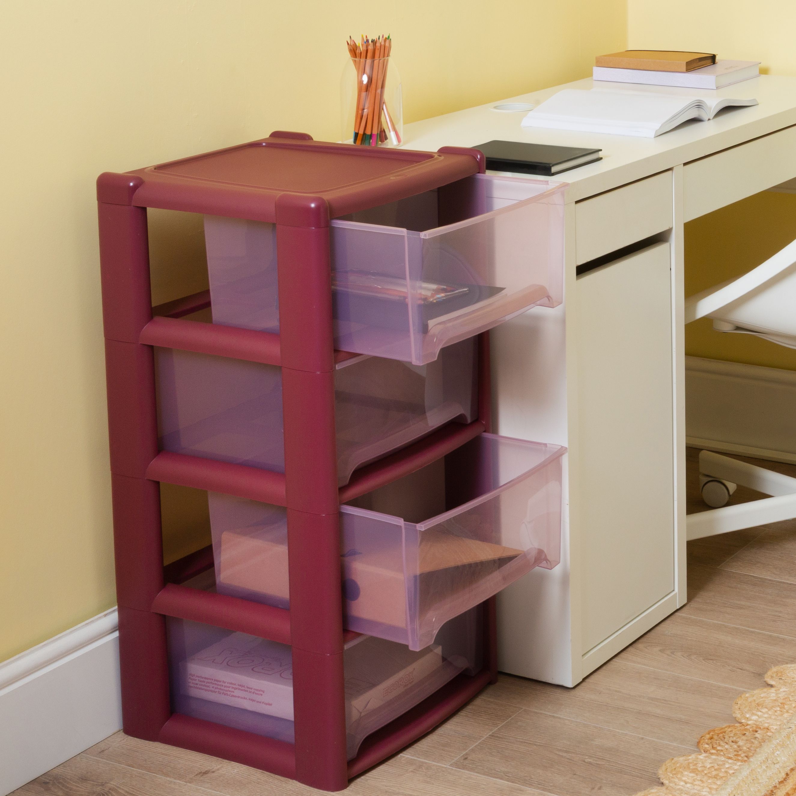 Wham Maroon 80L Plastic 4 Drawer unit (H) 79.5cm x (W) 38.5cm