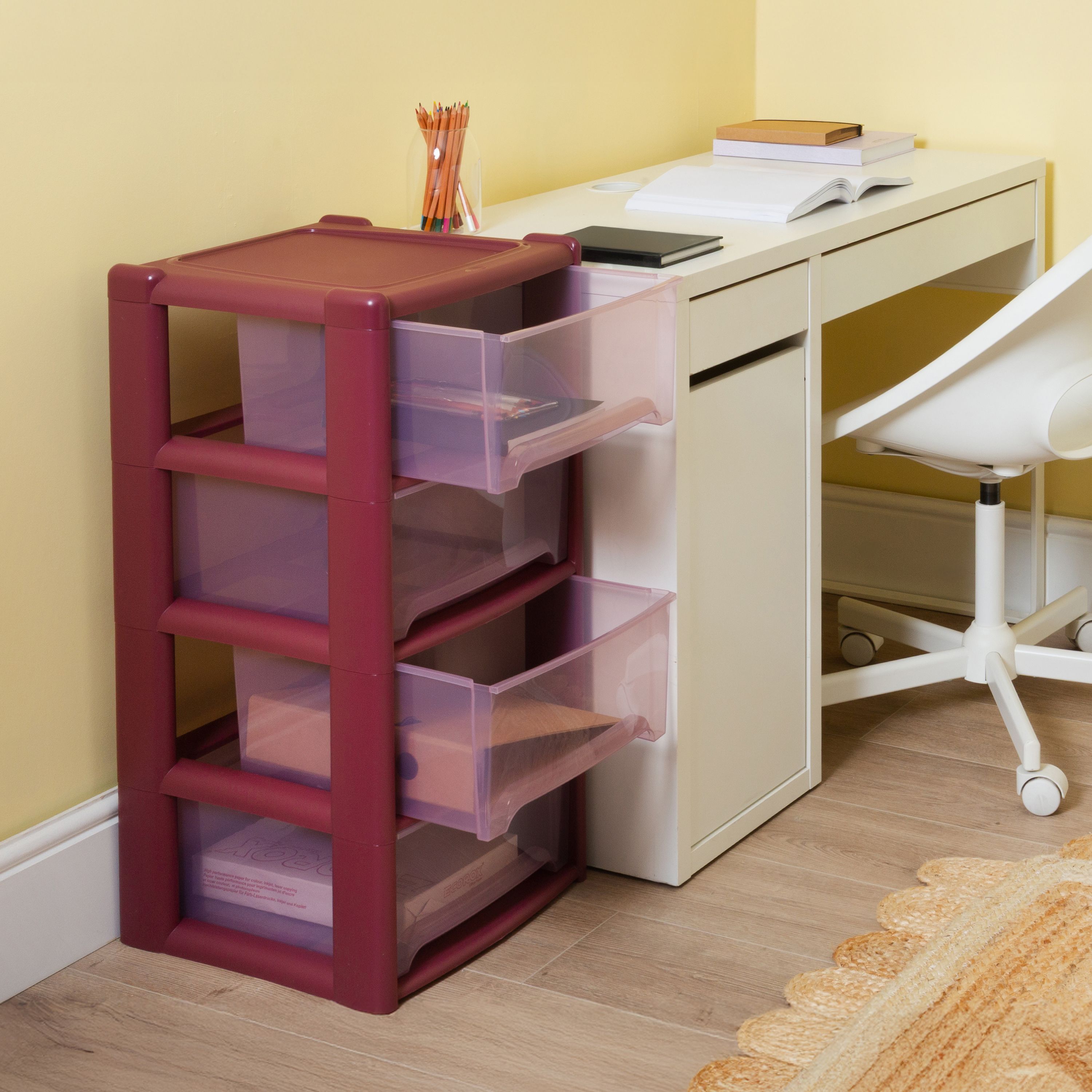Wham Maroon 80L Plastic 4 Drawer unit (H) 79.5cm x (W) 38.5cm