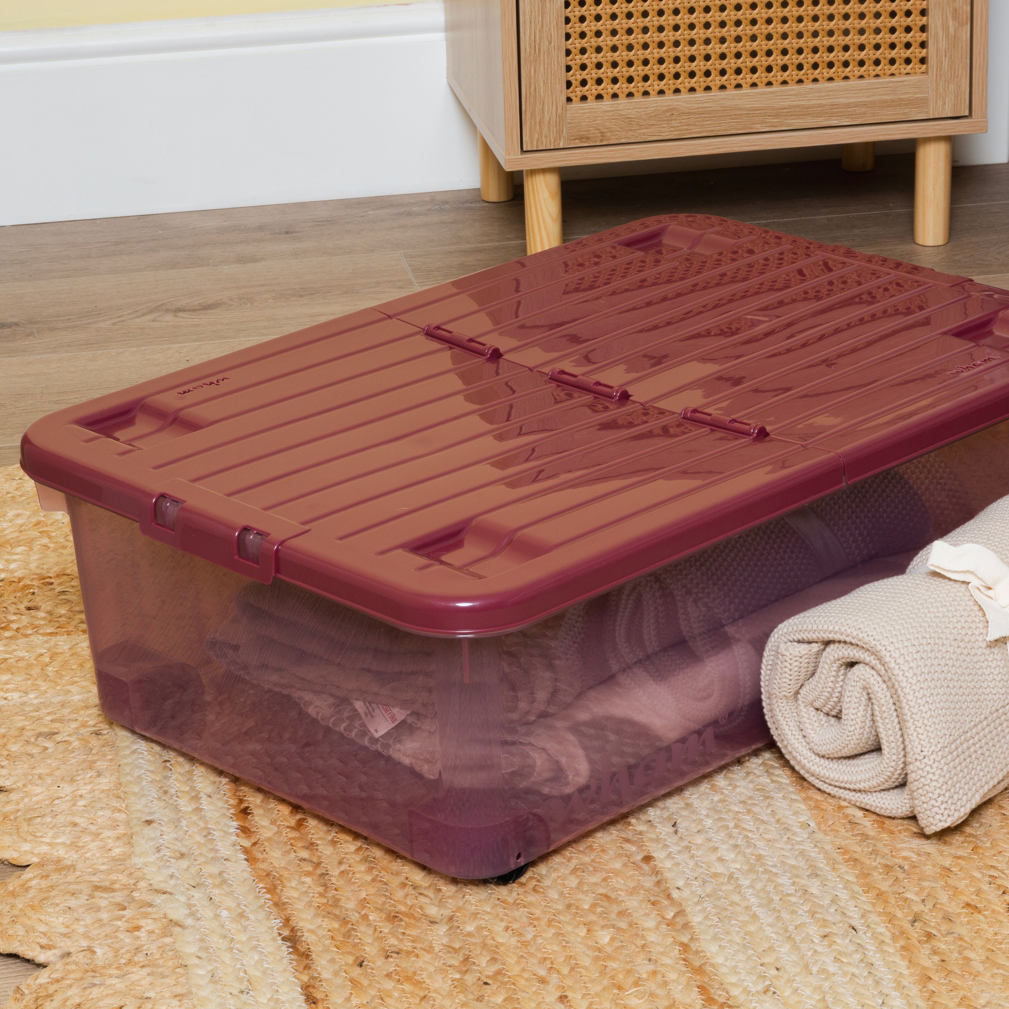 Wham Maroon Rectangular 32L Medium Plastic Stackable Underbed Wheeled ...