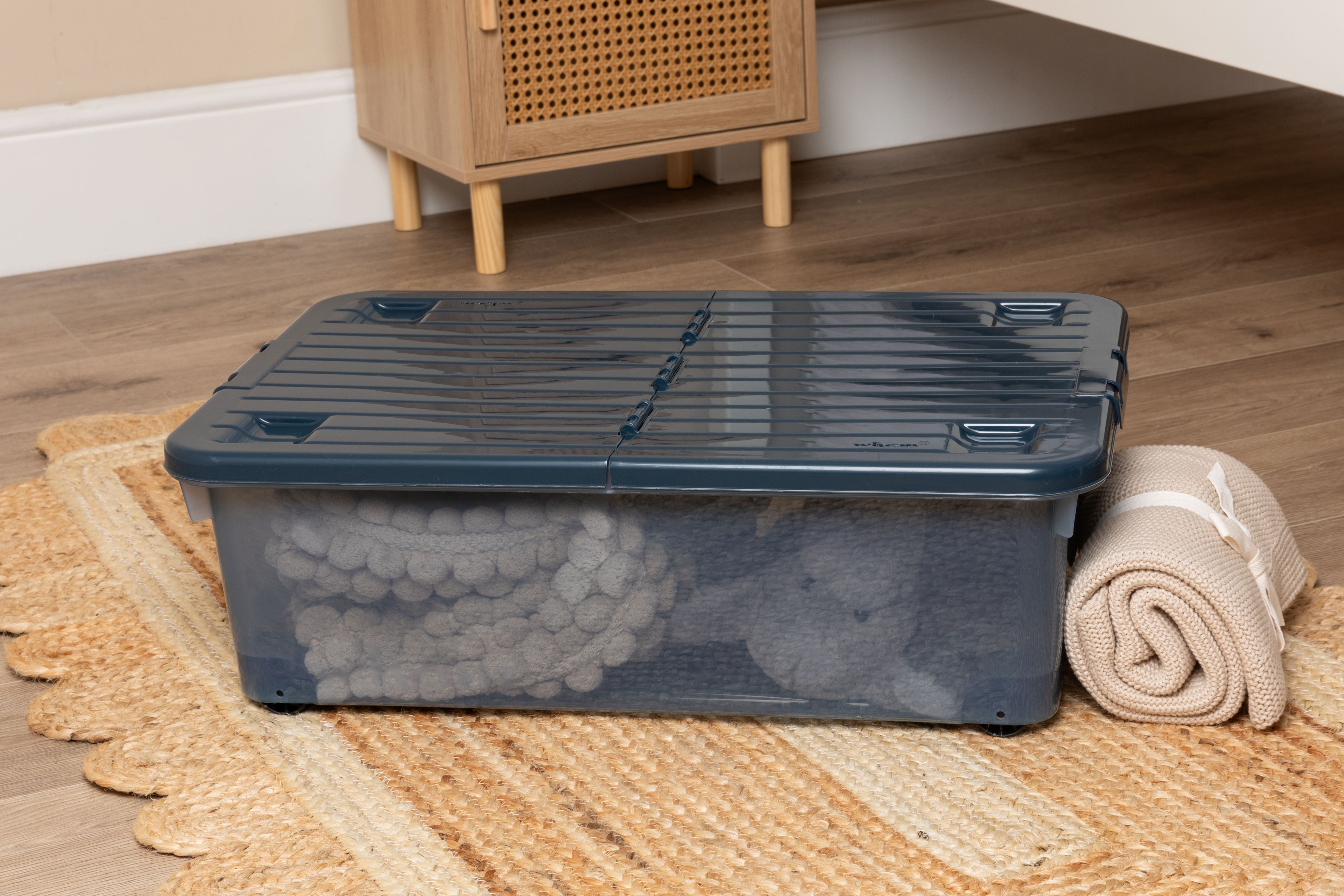 Wham Midnight Rectangular 32L Medium Plastic Stackable Underbed Wheeled ...