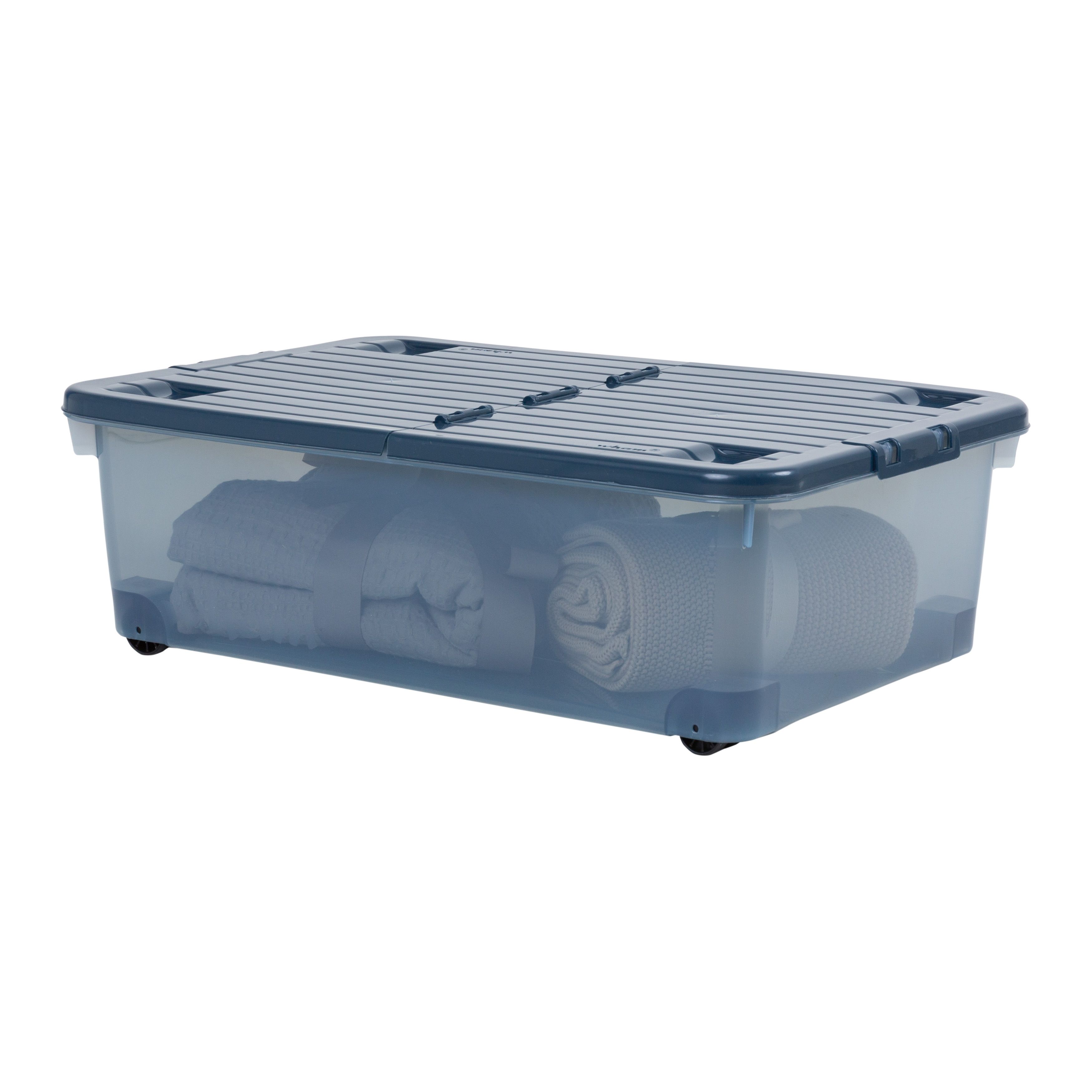 Wham Midnight Rectangular 32L Medium Plastic Stackable Underbed Wheeled ...
