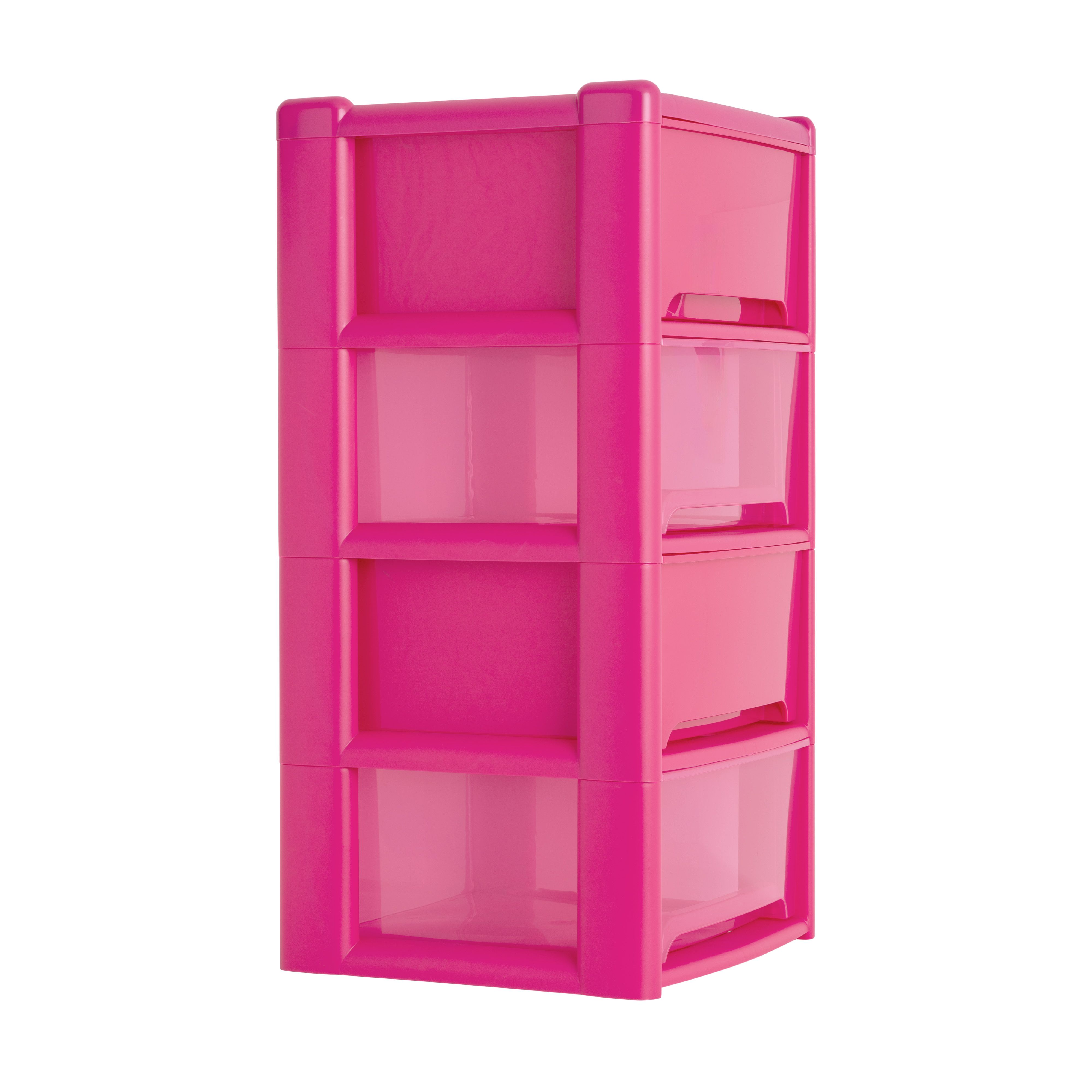 Wham Pink 20L Stackable Plastic 4 drawer unit (H) 85cm x (W) 39cm