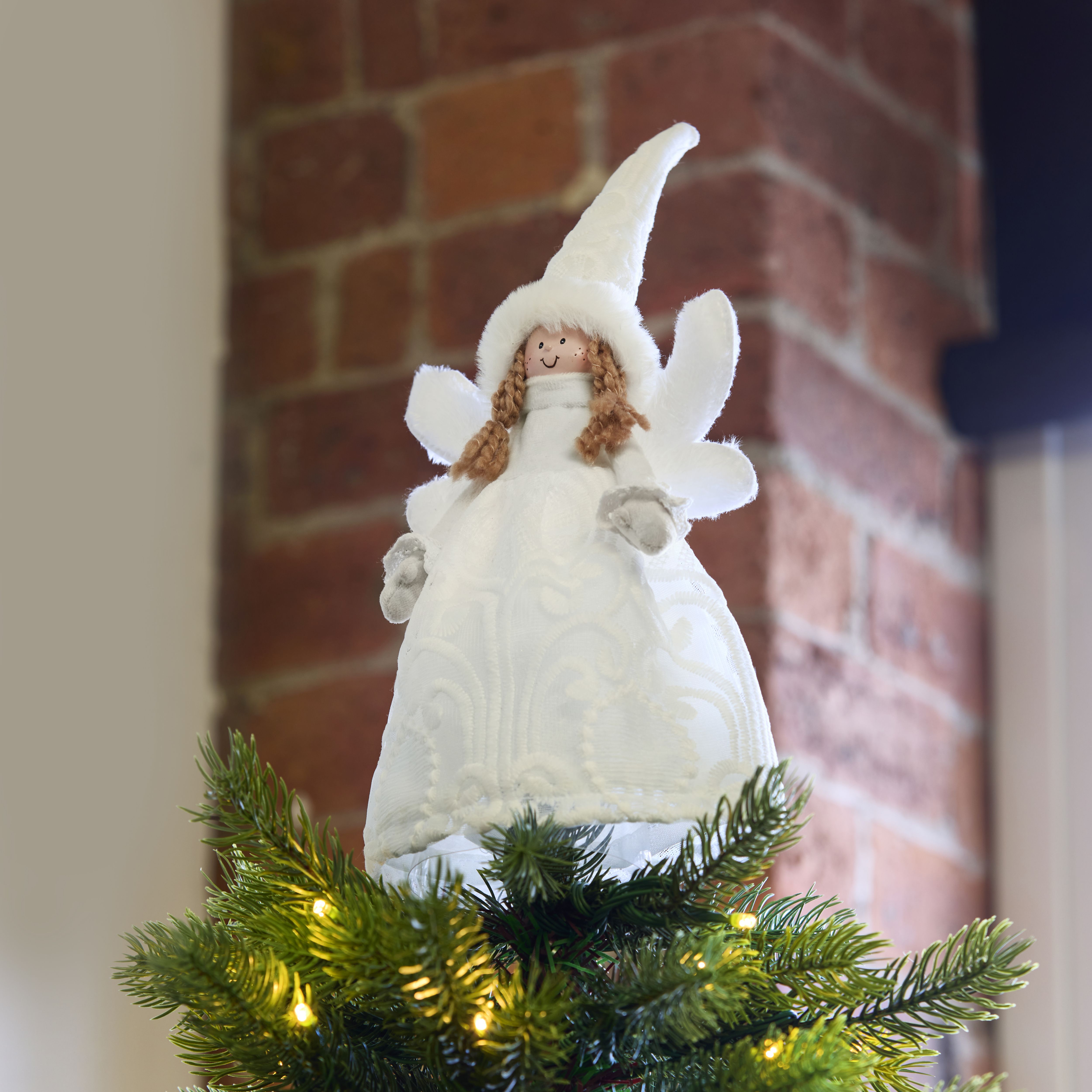 White Angel with hat Christmas tree topper