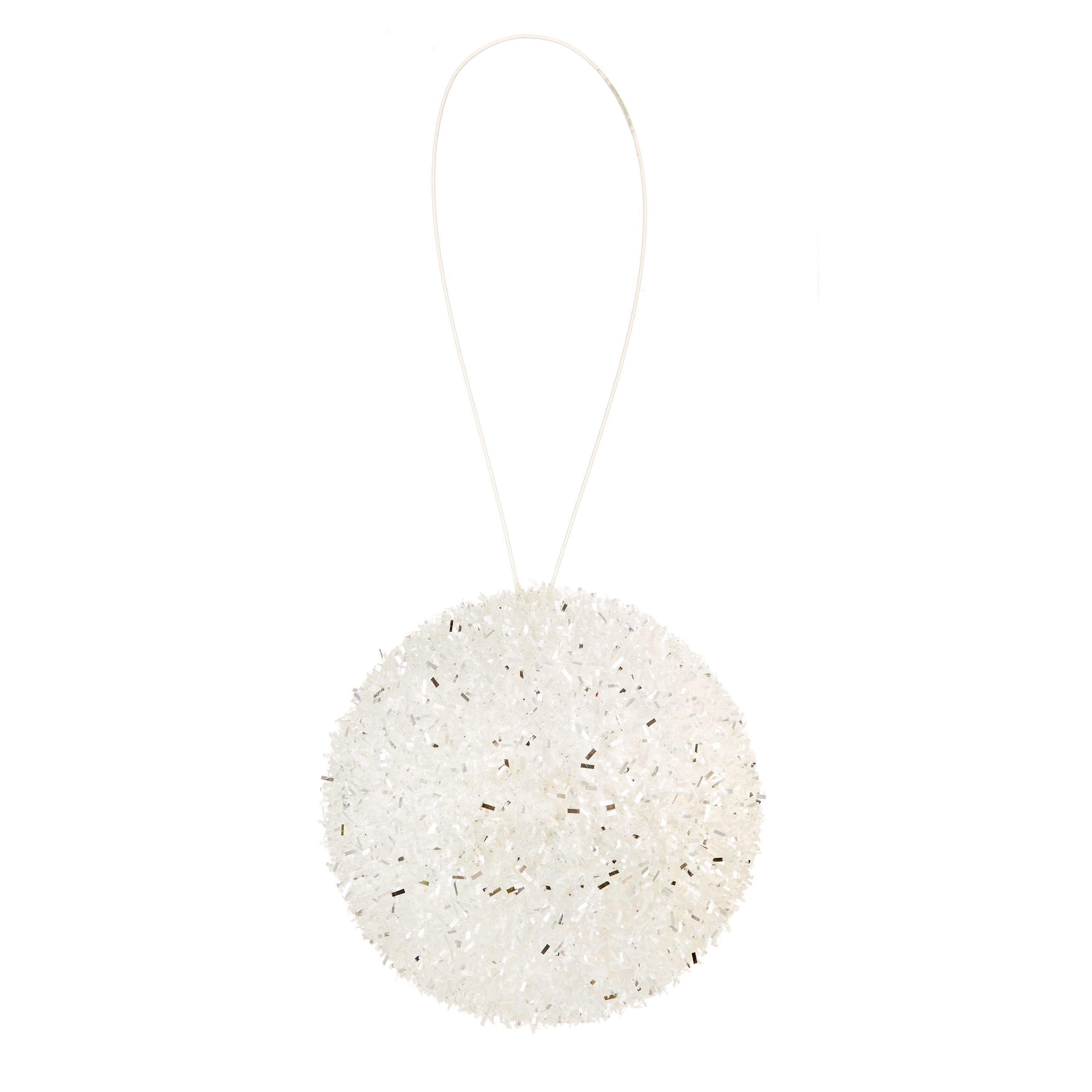 White Fluffy Plastic Round Hanging decoration (D) 100mm