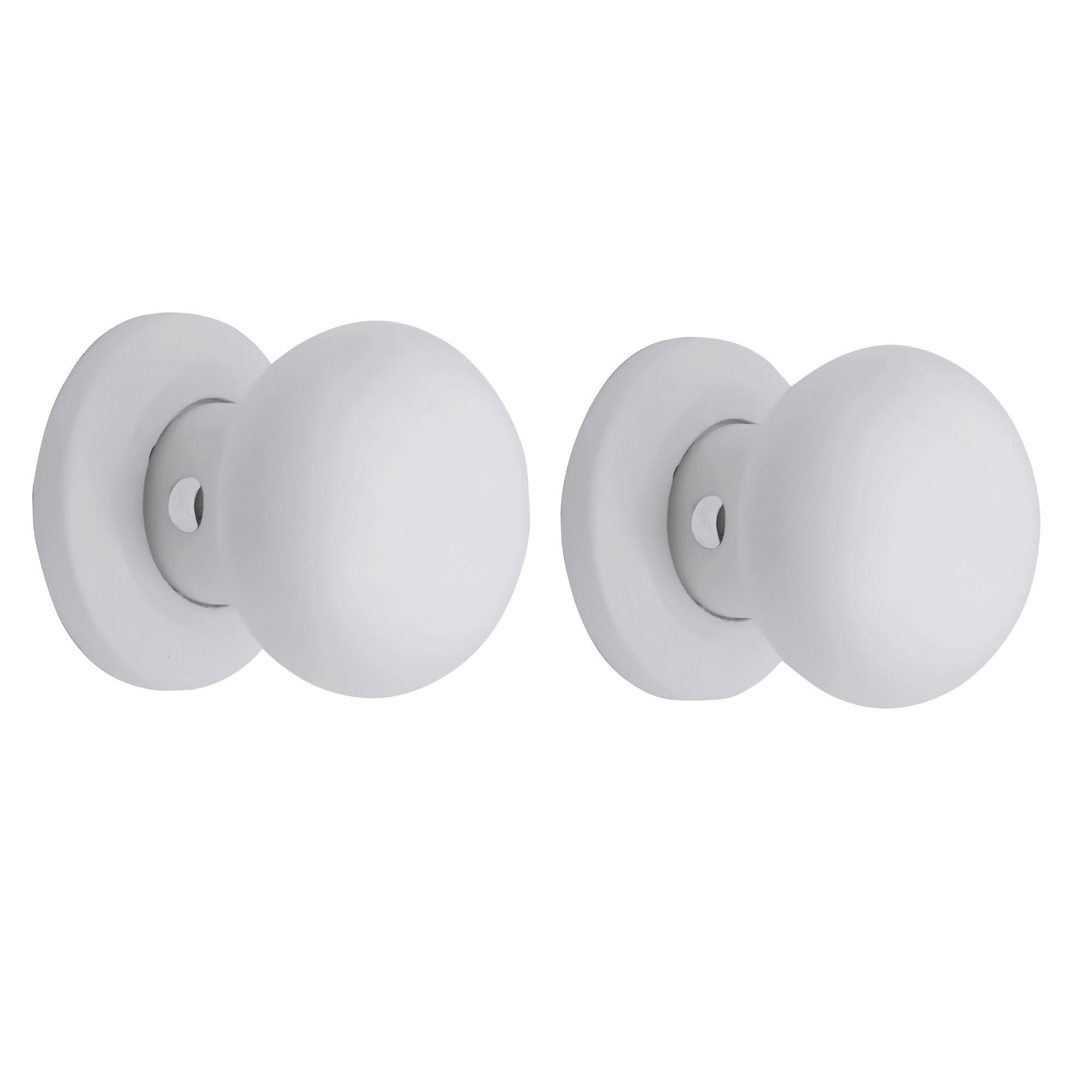 White Painted Wood Round Door knob (Dia)56.55mm, Pair