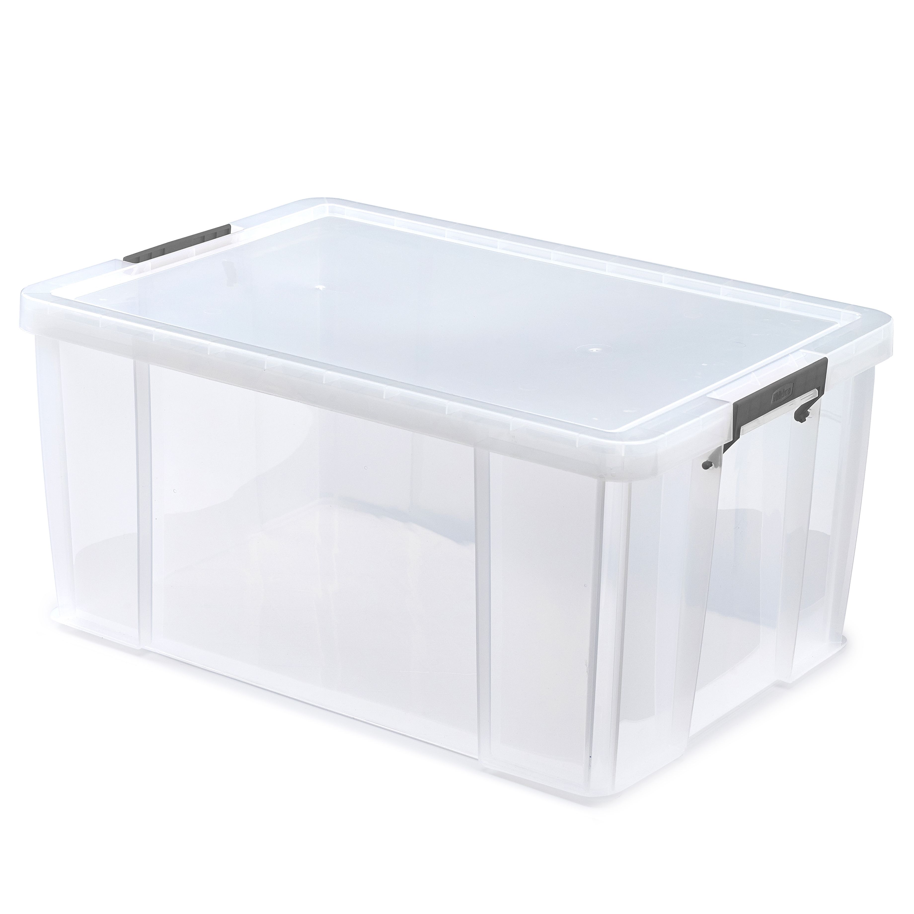 Whitefurze Heavy duty Clear 70L Plastic Storage box & Lid | DIY at B&Q