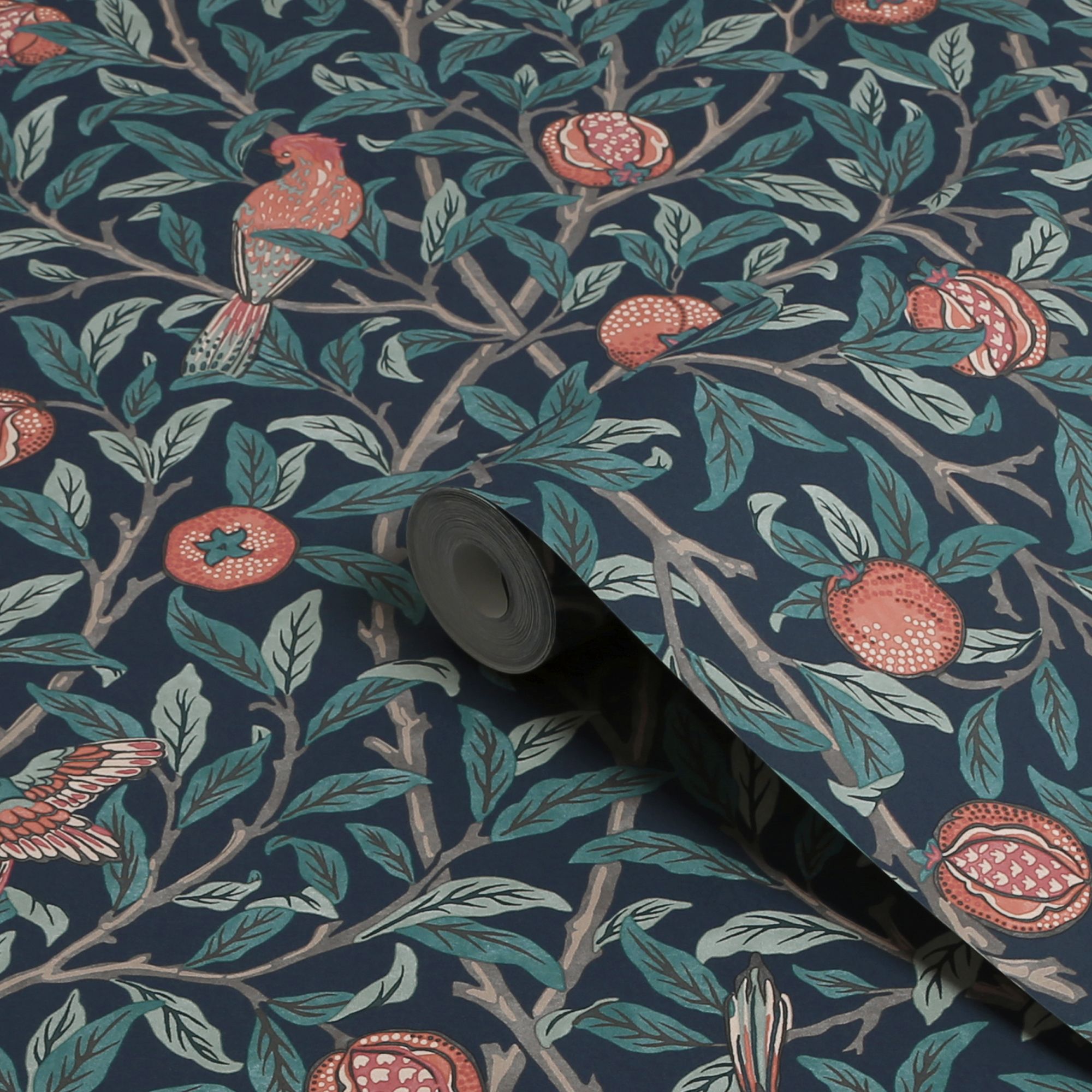 William Morris Gallery Collection Navy Blue Bird & Pomegranate Smooth ...