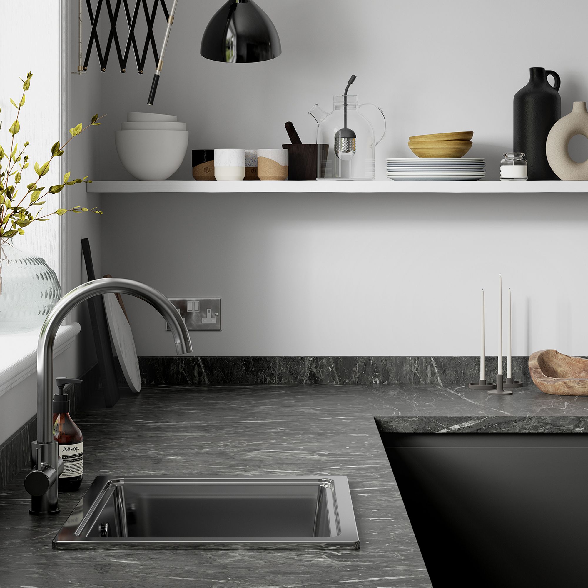 WILSONART MARMO NERO MATT BLACK MARBLE EFFECT LAMINATE KITCHEN UPSTAND ...
