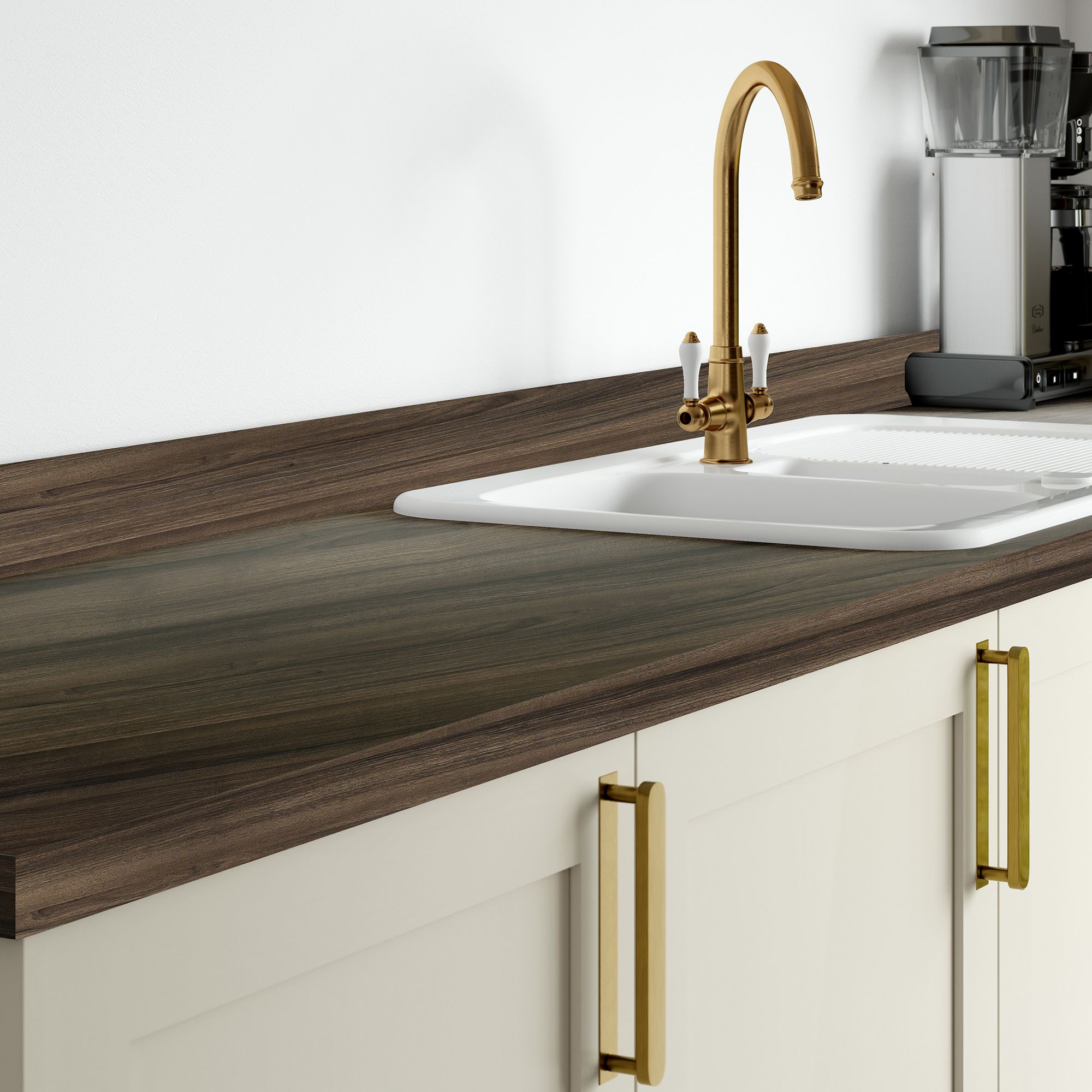 Wilsonart Noyer Flamme Matt Brown Dark wood effect Laminate Kitchen ...