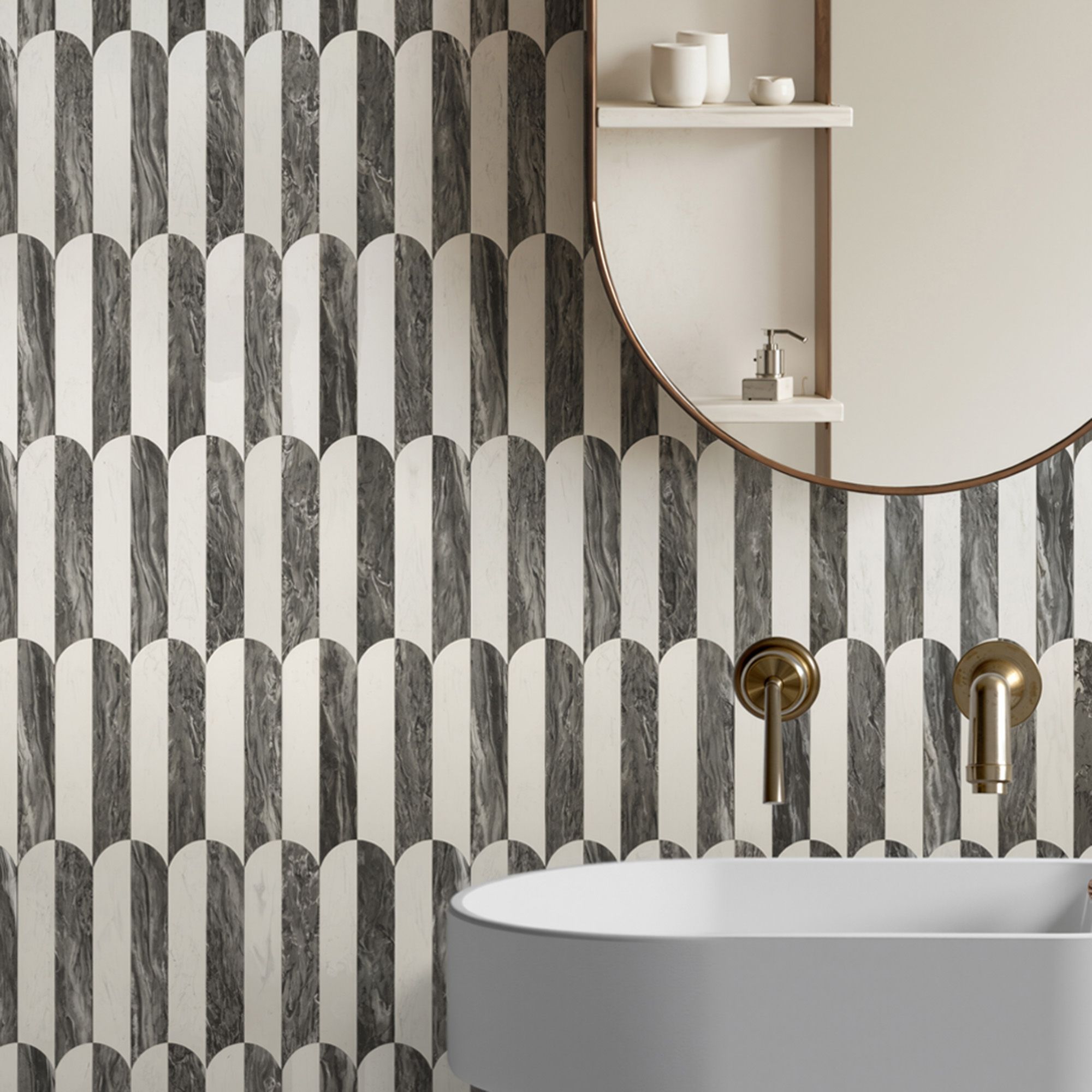Wollin Black & white Matt Marble effect Geo Finger PVC Self-adhesive ...