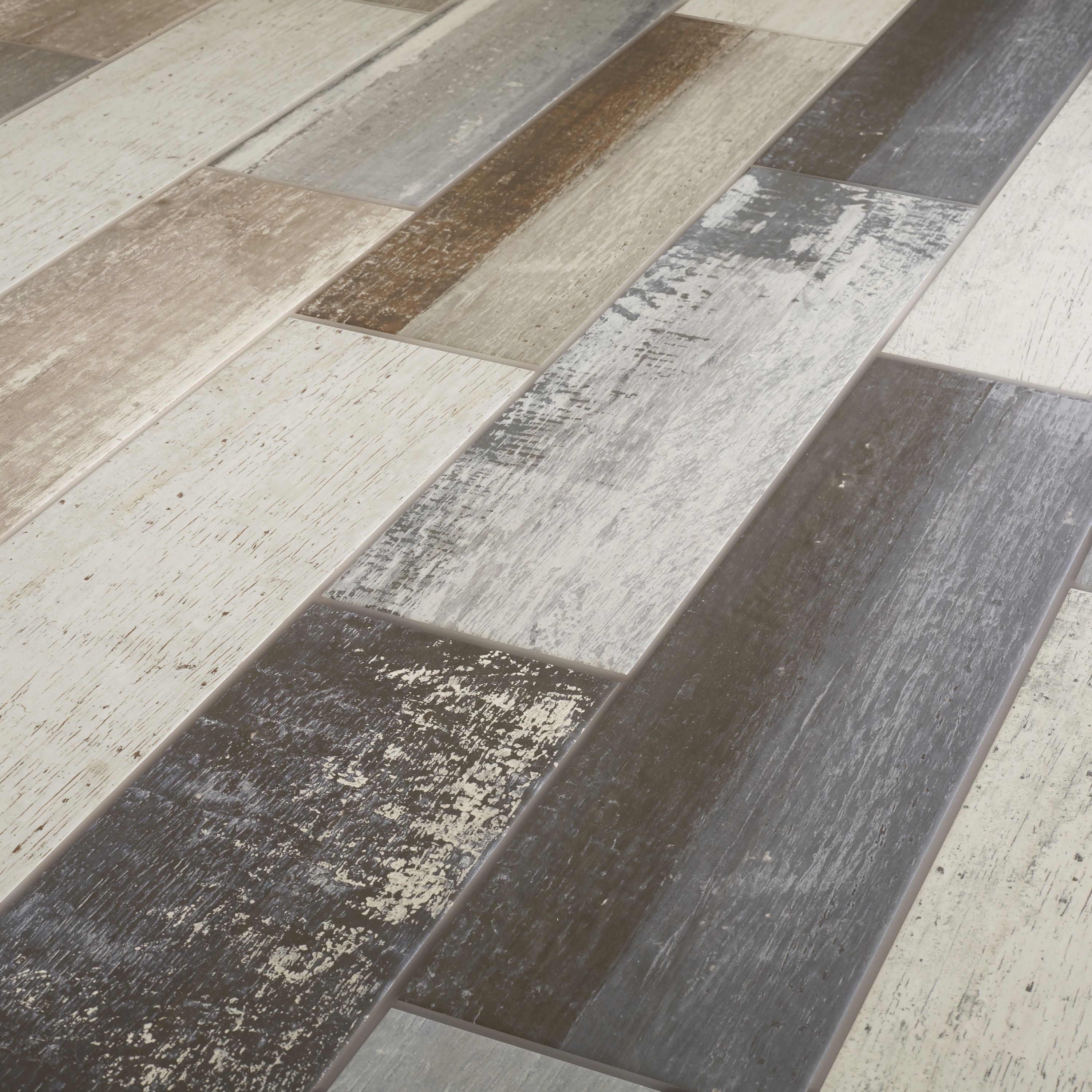Worn wood Grey Matt Wood effect Porcelain Wall & floor Tile Sample ...