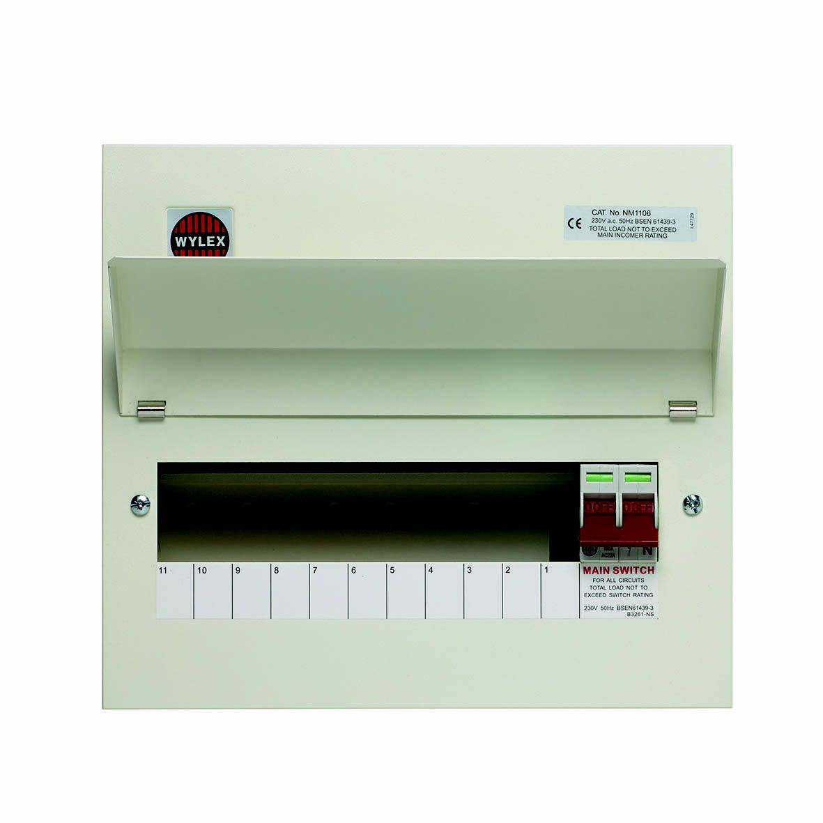 Wylex 11-way Main switch Consumer unit with 100A main switch