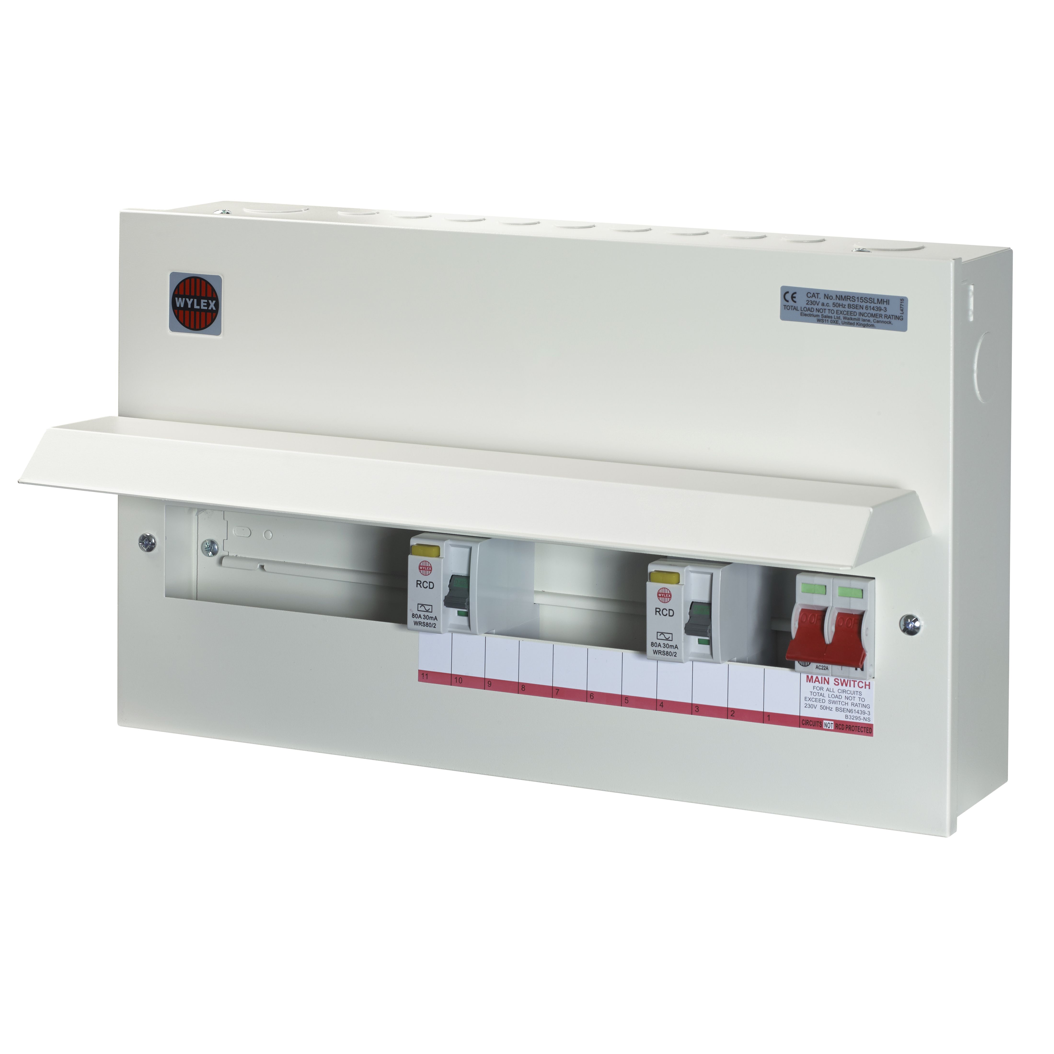 Wylex 15-way High integrity dual RCD Consumer unit with 100A main switch