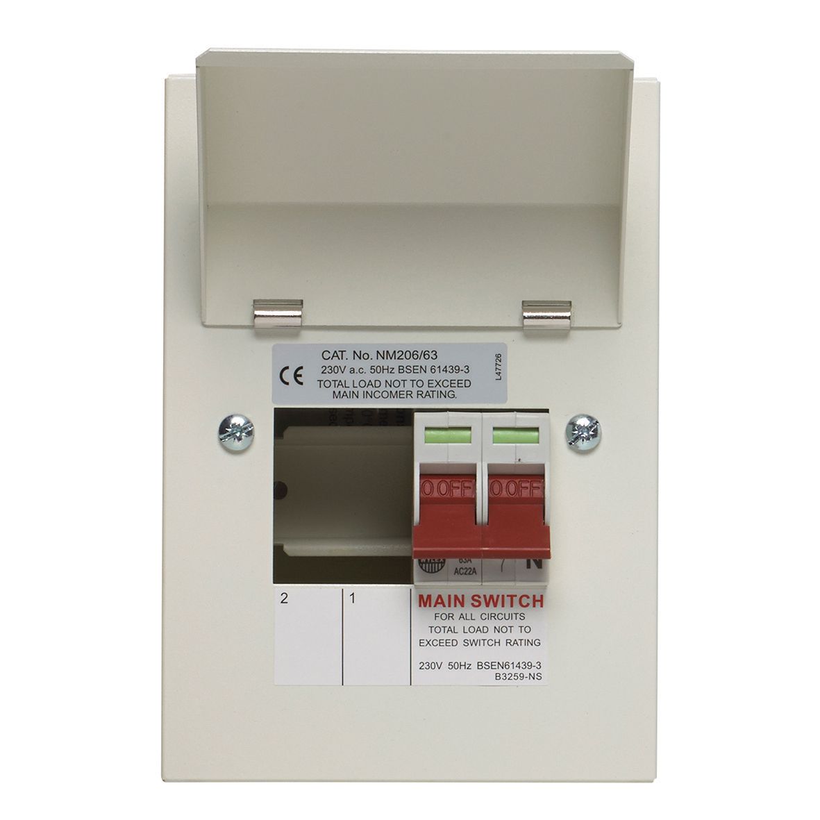 Wylex 2-way Consumer unit with 63A main switch