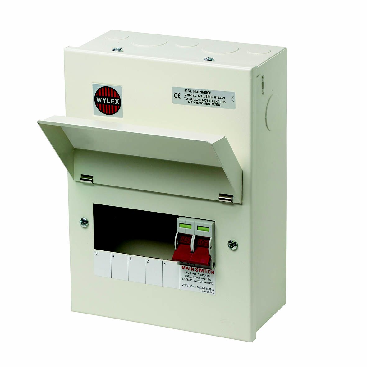 Wylex 5-way Main switch Consumer unit with 100A main switch