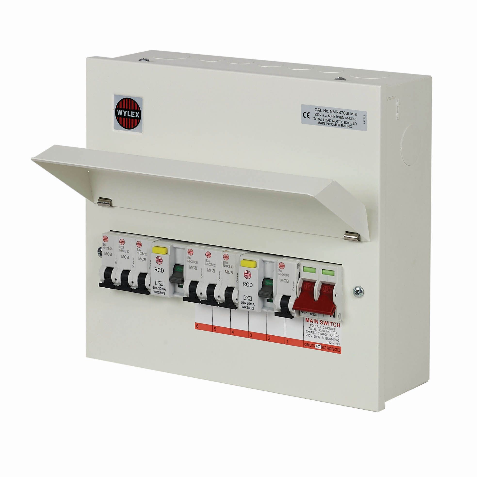 Wylex 7-way High integrity dual RCD Consumer unit with 100A mains ...