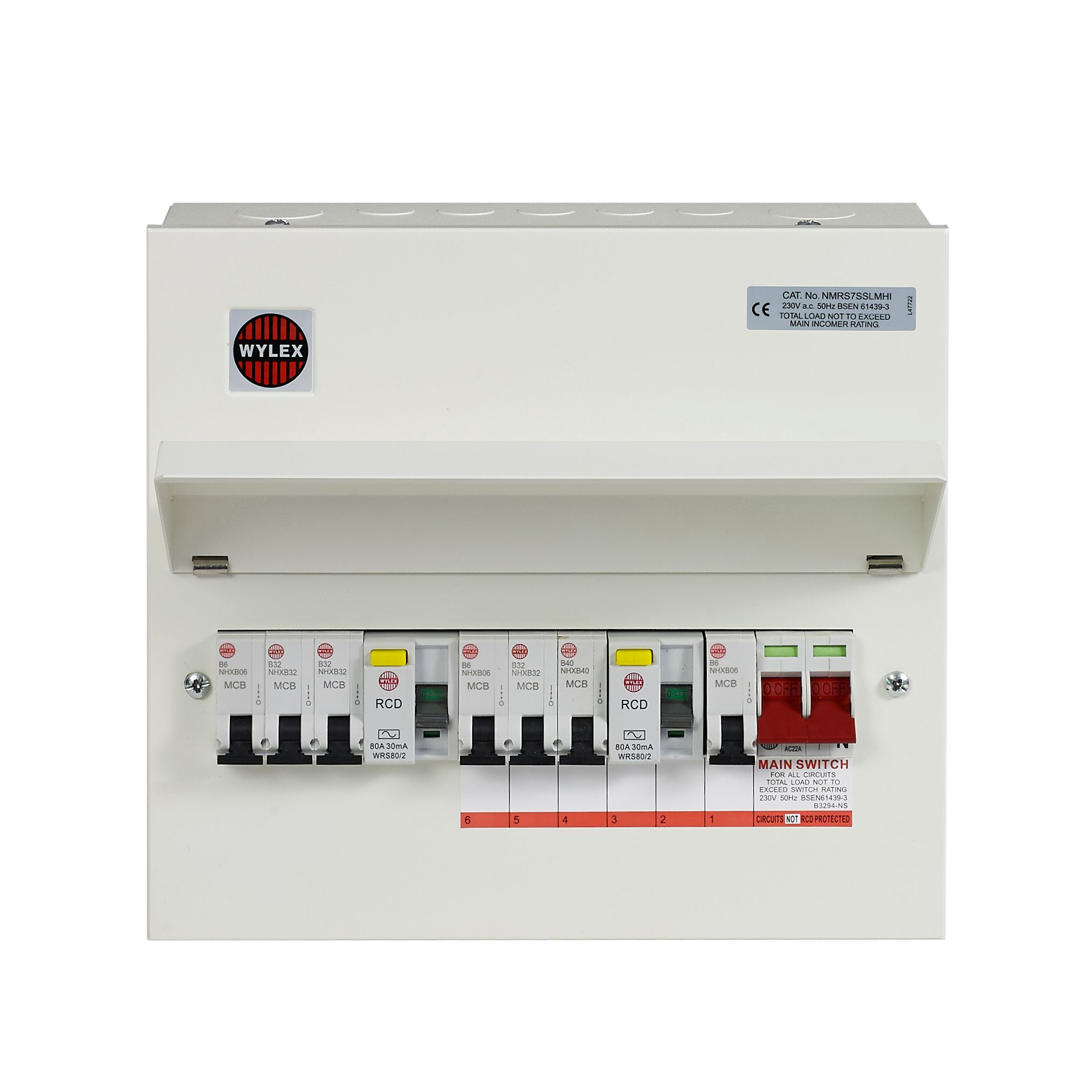 Wylex 7-way High integrity dual RCD Consumer unit with 100A mains ...