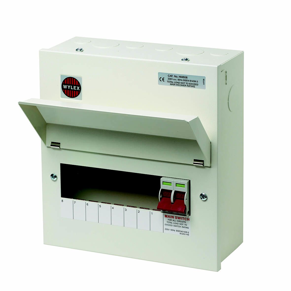 Wylex 8-way Main switch Consumer unit with 100A main switch