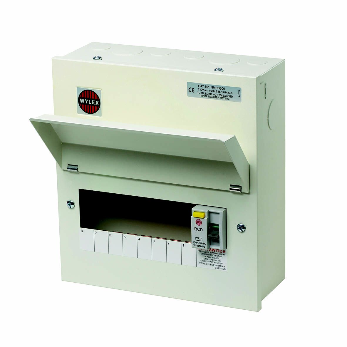 Wylex 8-way Main switch Consumer unit with 100A main switch