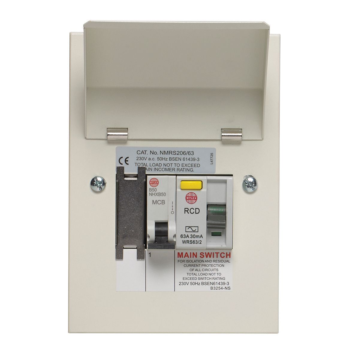 Wylex Consumer unit with 63A mains switch