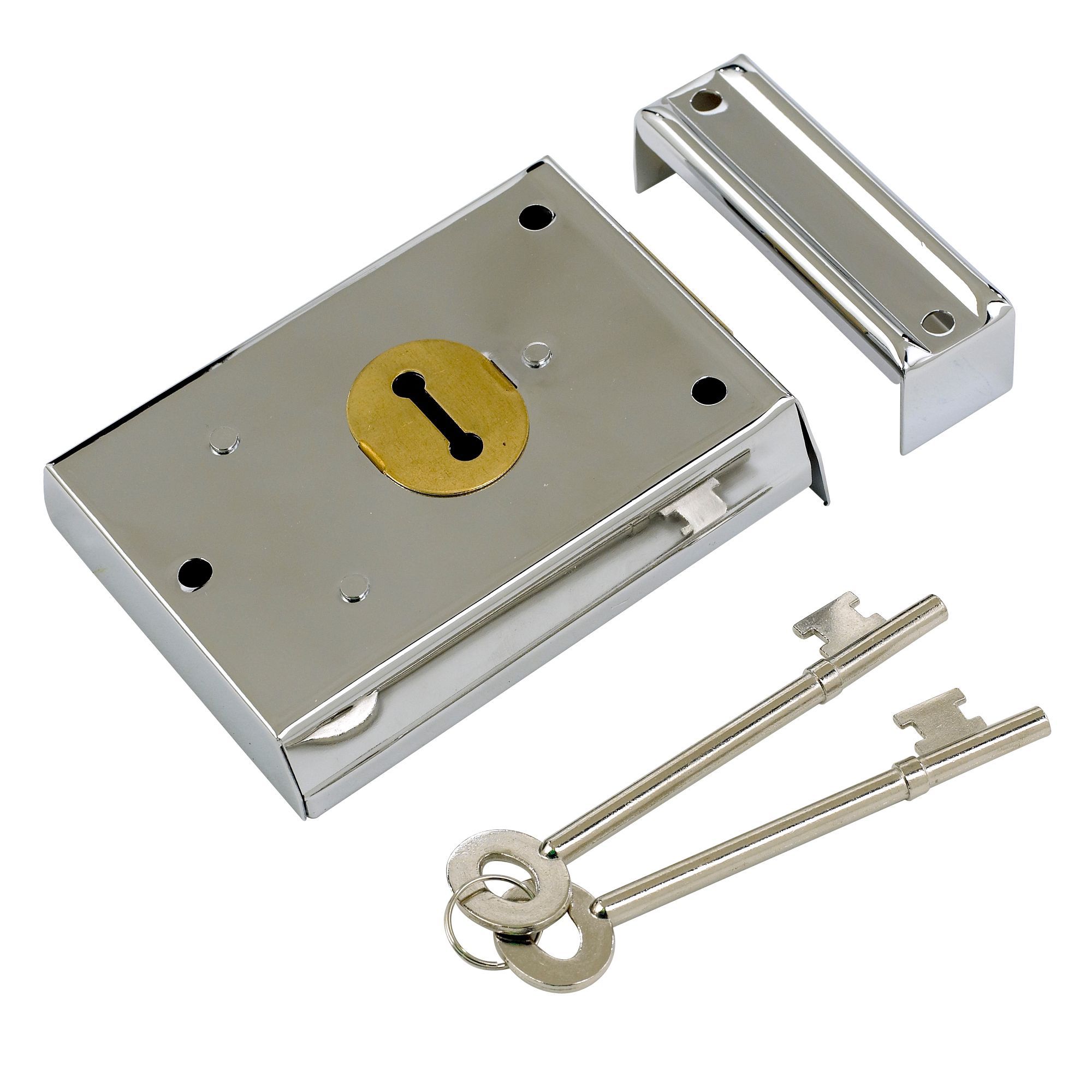 Yale 46mm Chrome effect Metal Rim lock, (H)76mm (L)102mm | DIY at B&Q