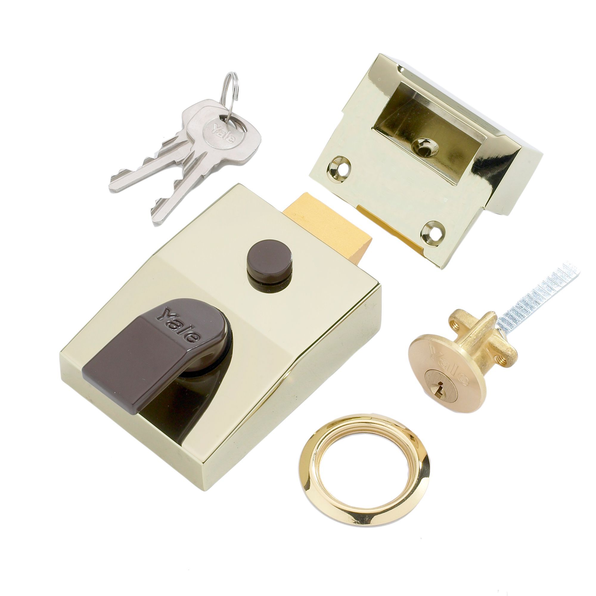Yale Brass effect 60mm Left & right-handed Deadlock Night latch, (H ...