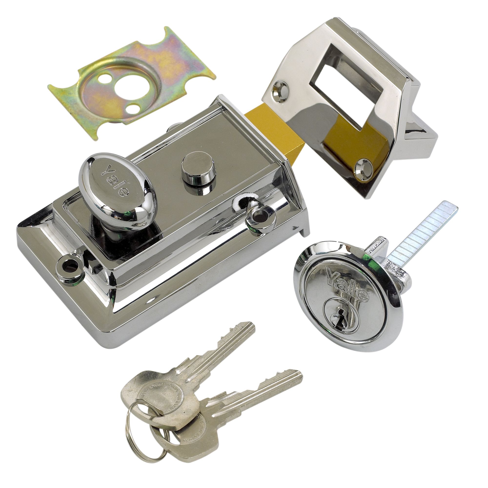 Yale Chrome effect 60mm Left & right-handed Deadlock Night latch, (H ...