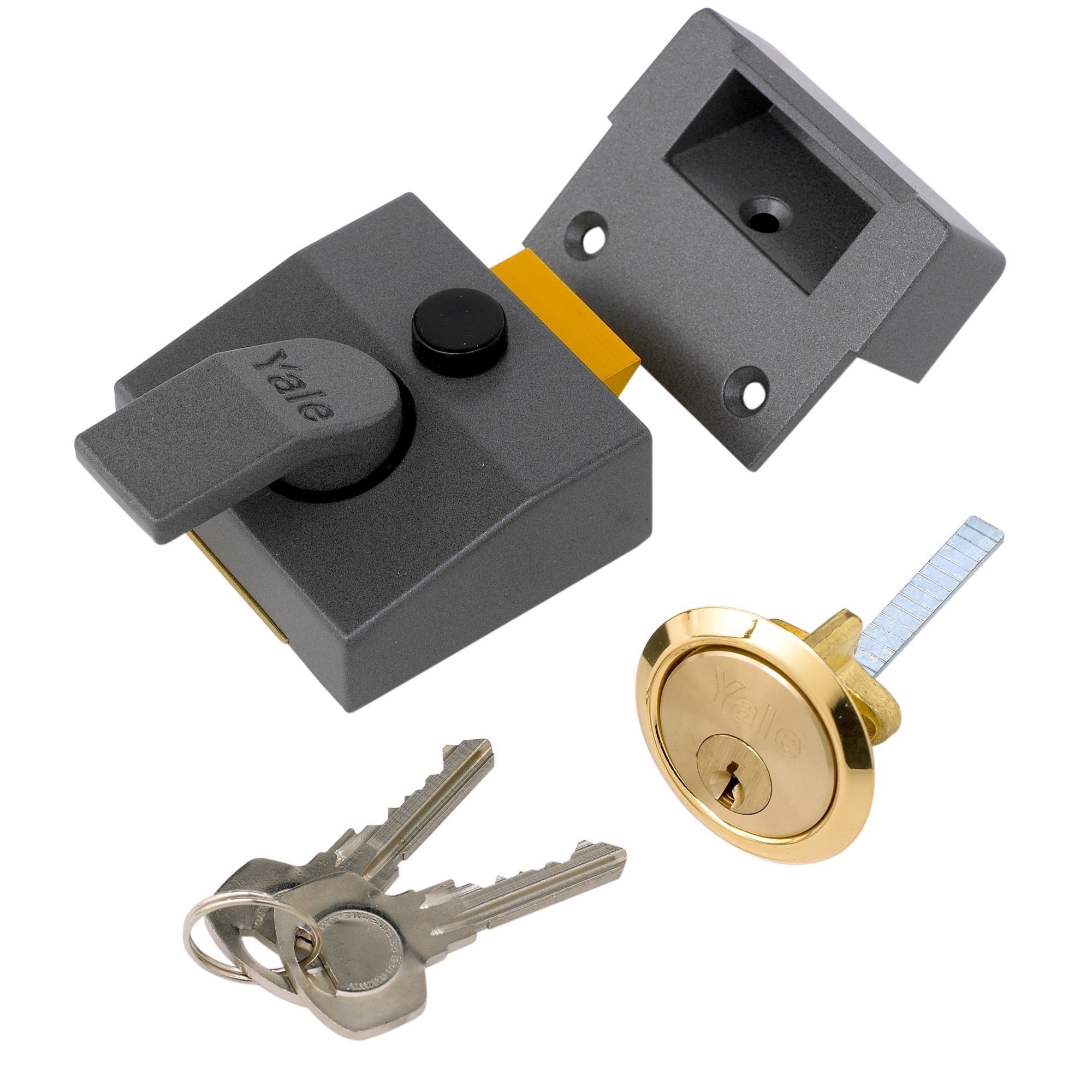 Yale Grey Brass effect 40mm Left & right-handed Deadlock Night latch ...