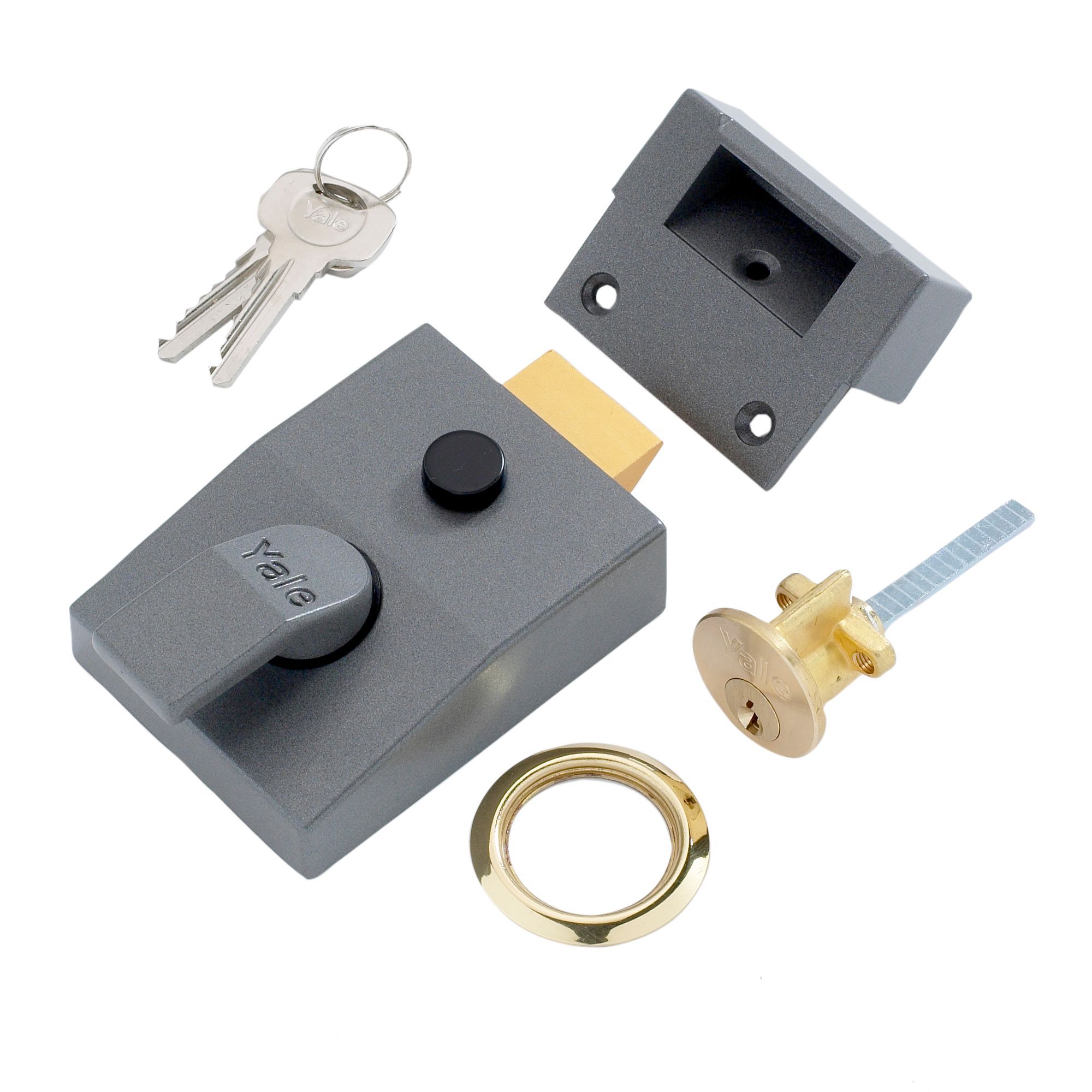 Yale Grey Brass effect 60mm Left & right-handed Deadlock Night latch ...