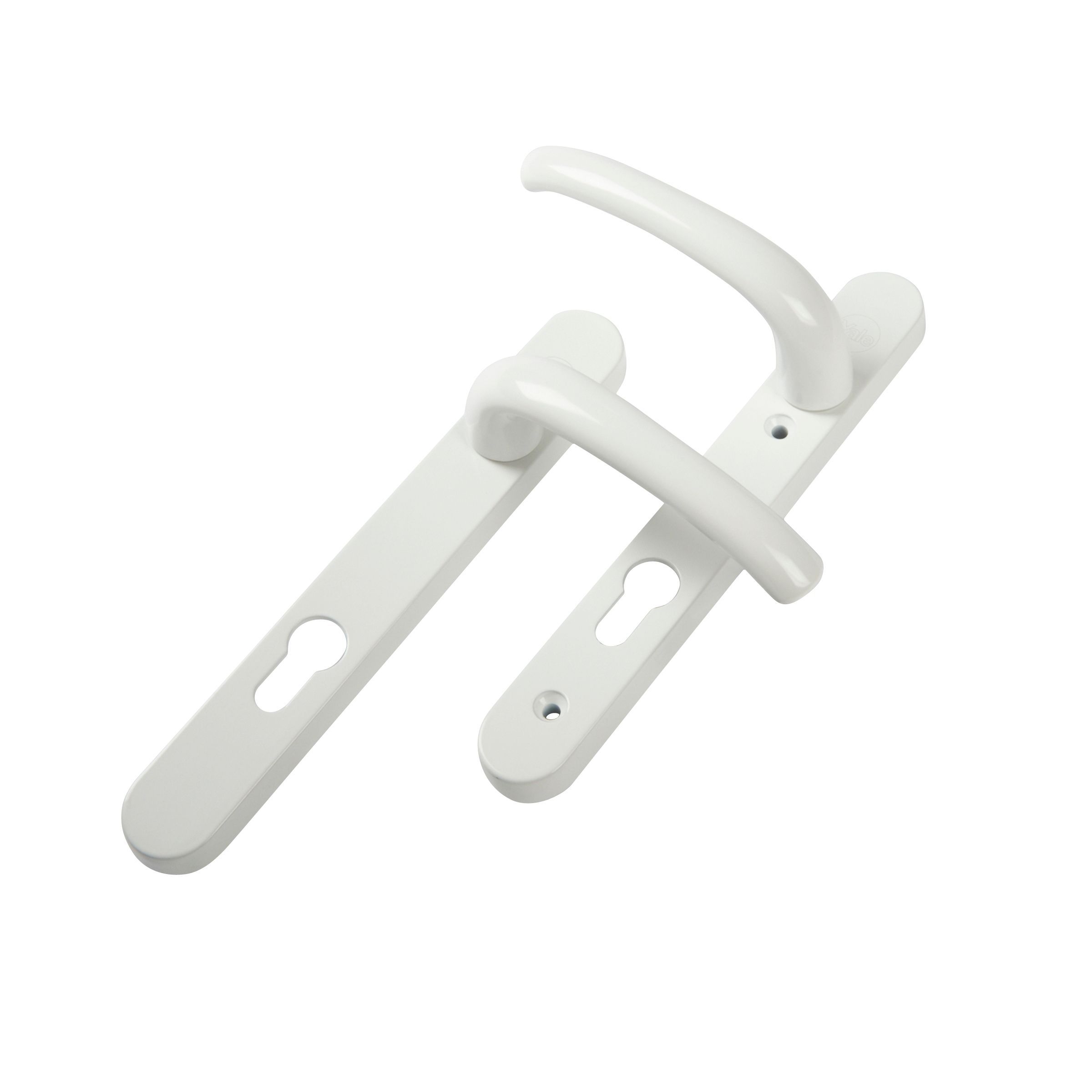 YALE WHITE ALUMINIUM STRAIGHT EURO LOCK LEVER ON BACKPLATE HANDLE