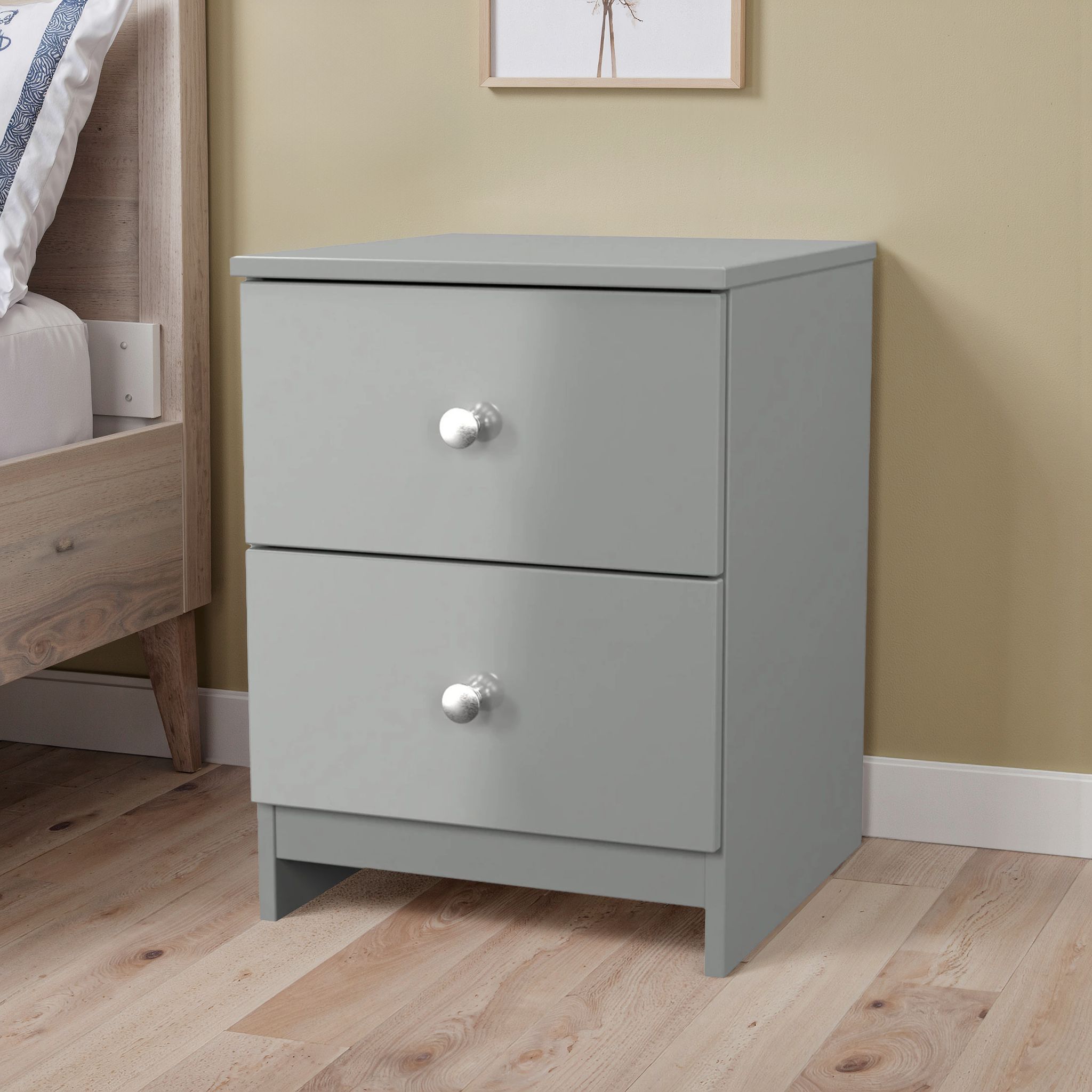 Yarmouth Ready assembled Matt grey no effect 2 Drawer Bedside chest (H ...