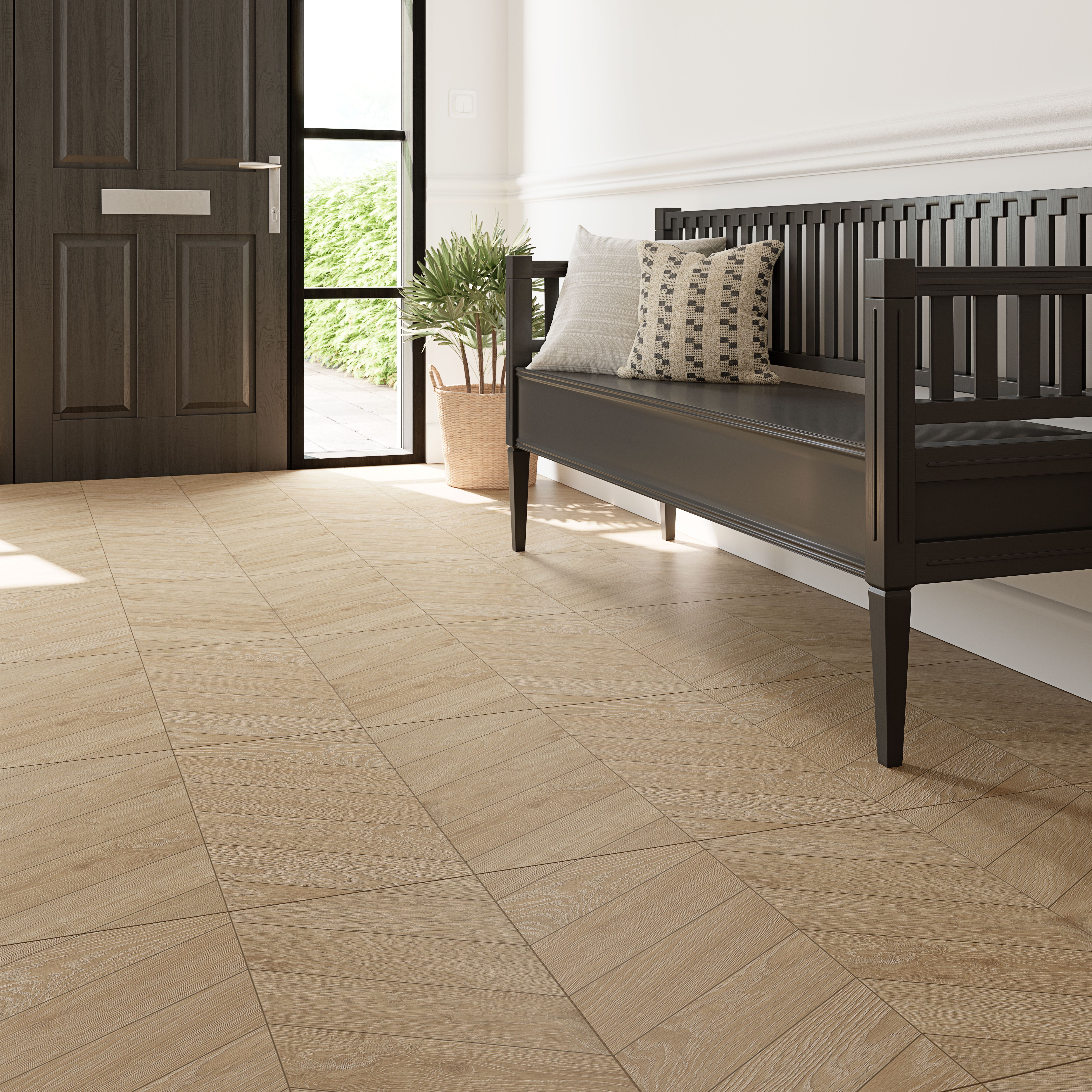 Yoan Natural Matt Chevron Wood effect Porcelain Indoor Wall & floor ...