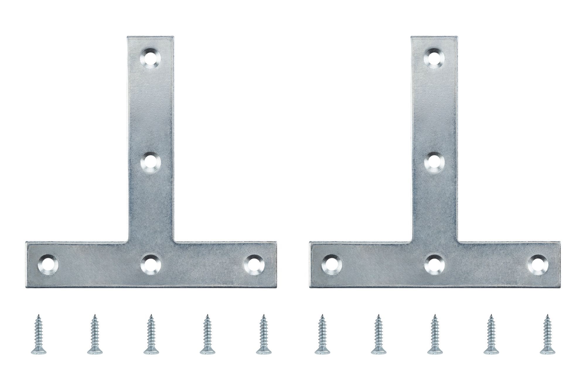 Zinc-plated Steel Tee plate (L)100mm (W)100mm (T)2mm, Pack of 2