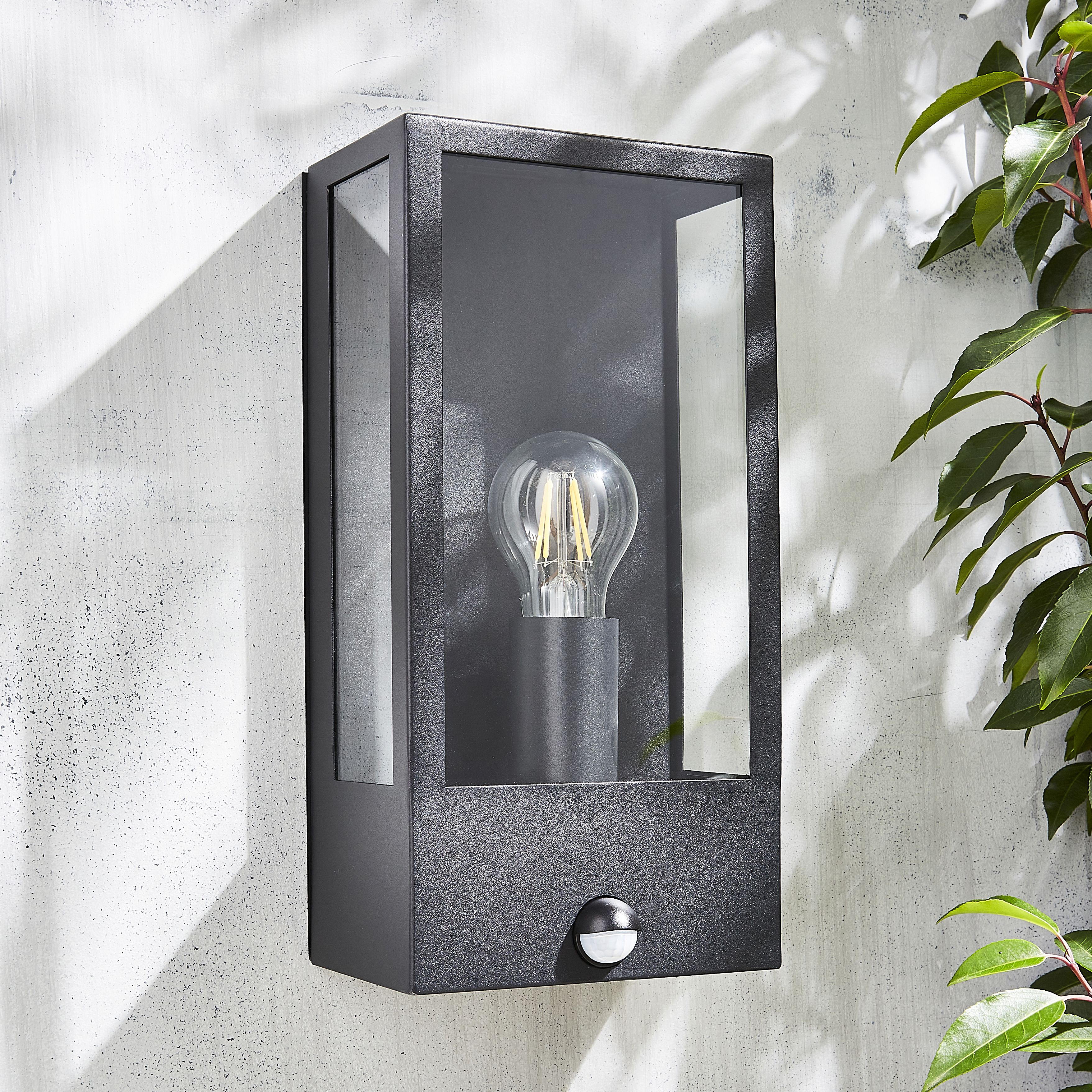 Zinc Thora Fixed Matt Black LED PIR Motion sensor Outdoor Box Wall ...