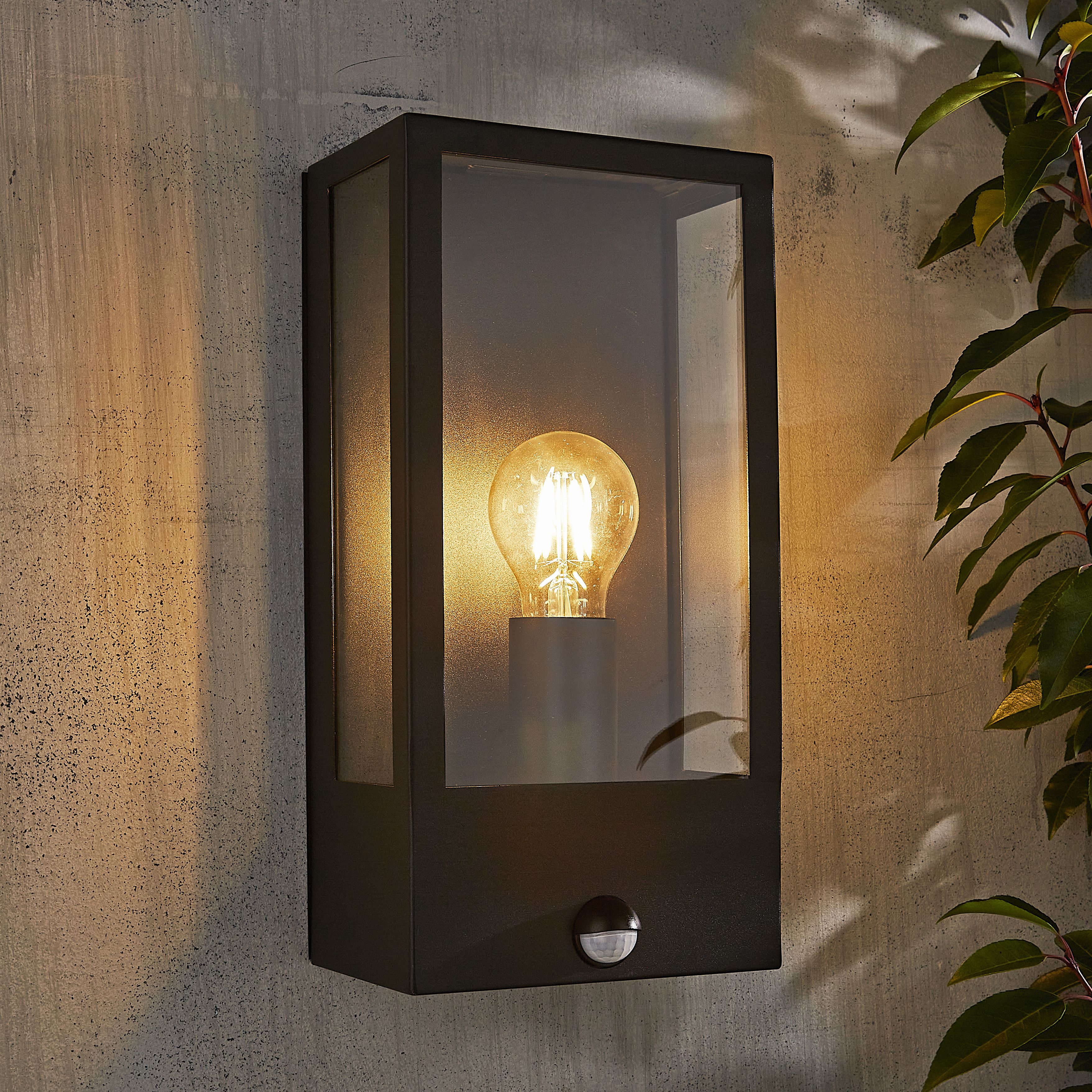 Zinc Thora Fixed Matt Black LED PIR Motion sensor Outdoor Box Wall ...