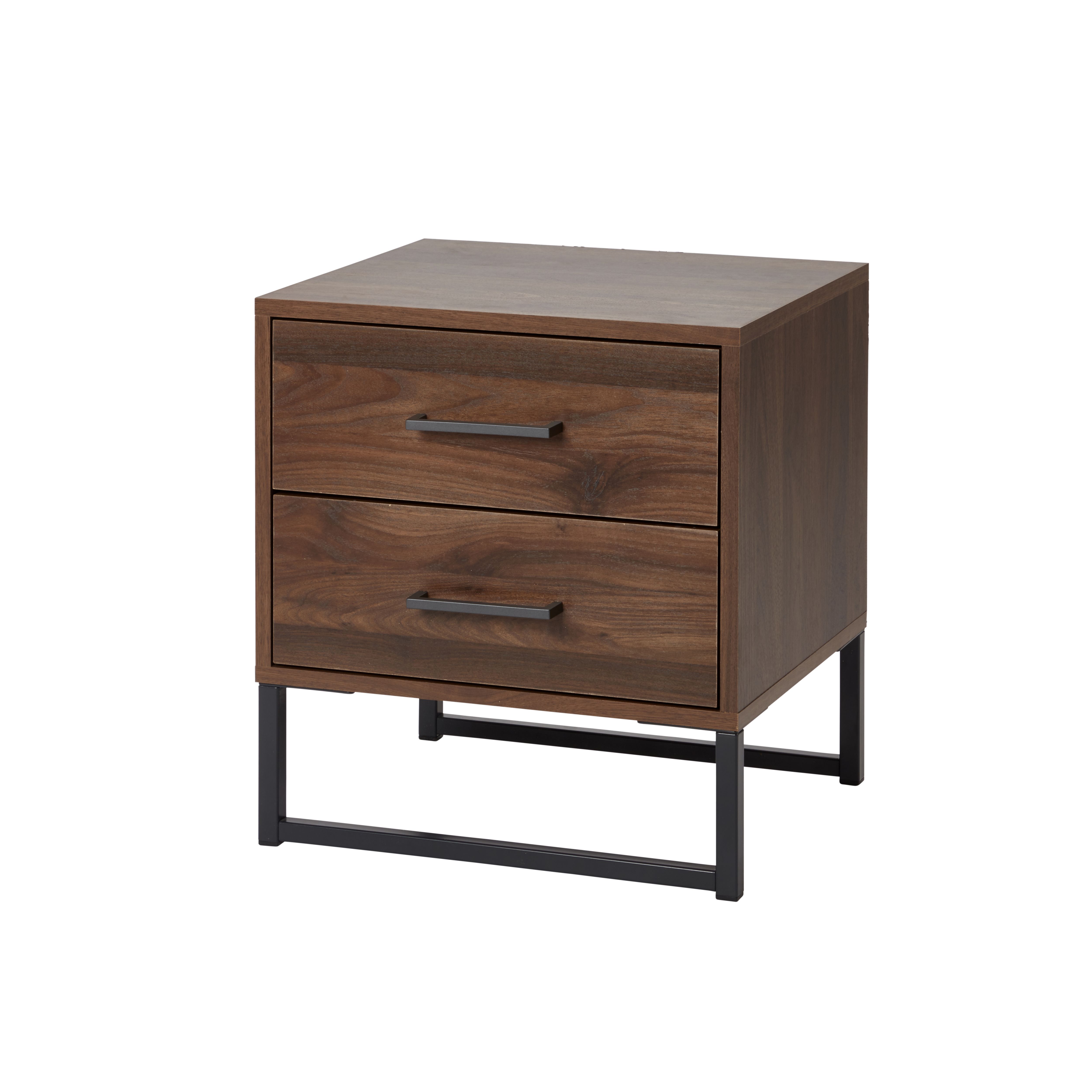 Zorras Walnut effect 2 Drawer Deep Bedside table (H)500mm (W)460mm (D)400mm