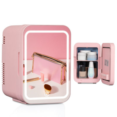 (4L Pink) LED Mirror Mini Fridge Portable Ice Box 4/8/10L UK