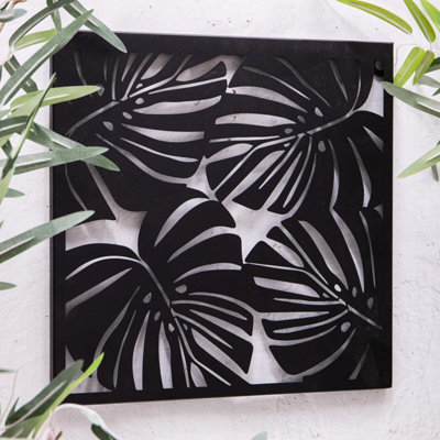 Annibells Square Black Metal Palm Leaf Wall Plaque (14403)
