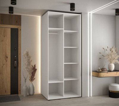 Cannes II Sliding Door Wardrobe 100cm White with Mirrored Doors ...