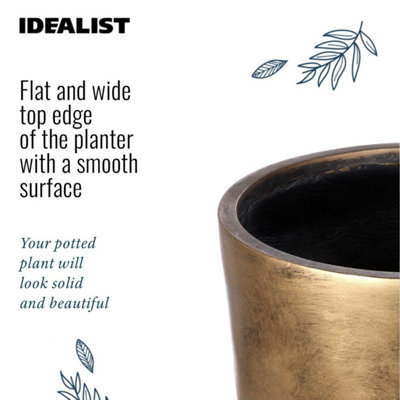 (Dia) 33cm Gold Reinforced Stone Flower Pot, IDEALIST™ Large Indoor ...