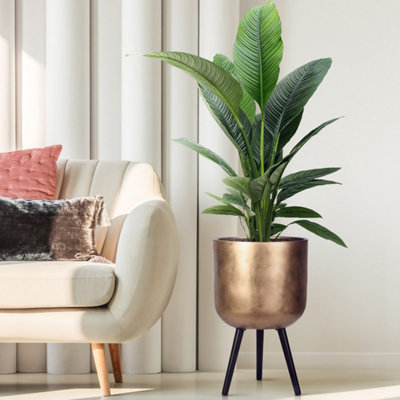 (Dia) 33cm Gold Reinforced Stone Flower Pot, IDEALIST™ Large Indoor ...