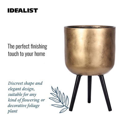 (Dia) 33cm Plant Pot, Gold Reinforced Stone IDEALIST™ Large Indoor ...