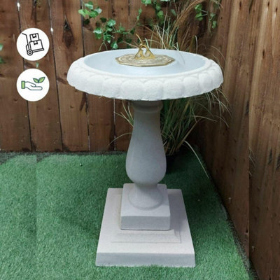(Discontinued) Sandstone Sundial Birdbath with Square Base